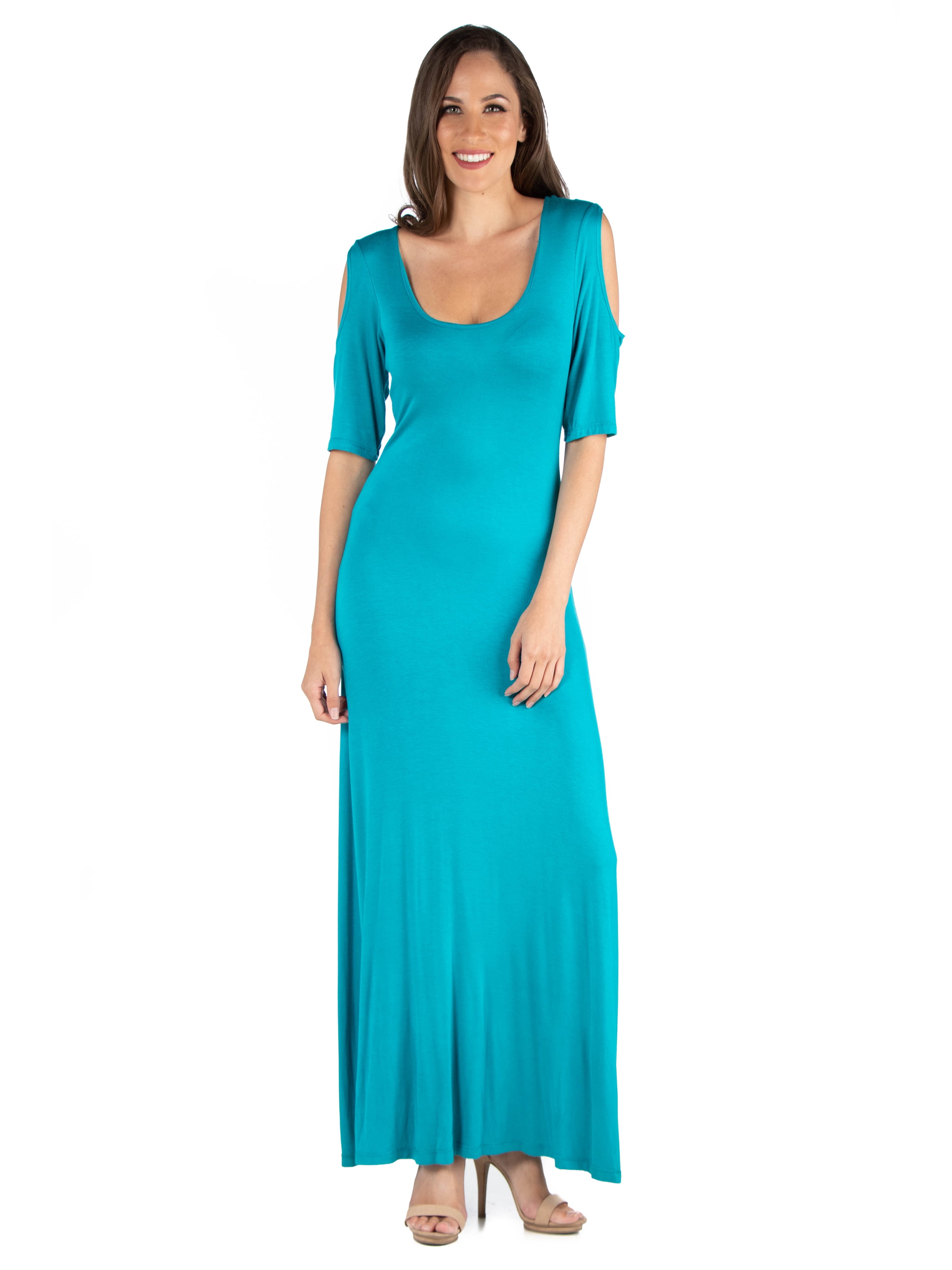 24seven Comfort Apparel Half Sleeve Open Shoulder Maxi Dress, R0116067 ...