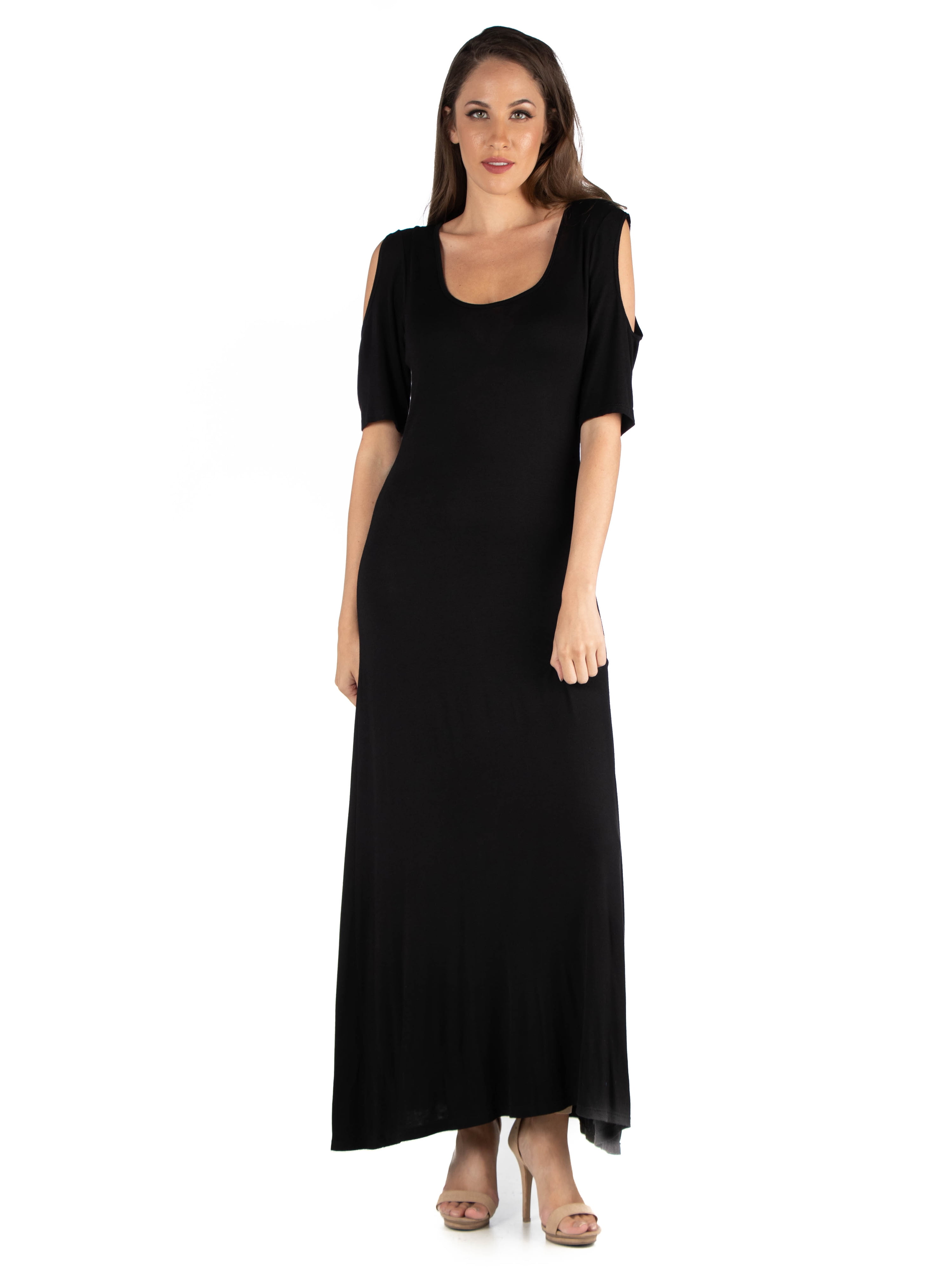 24seven Comfort Apparel Half Sleeve Open Shoulder Maxi Dress, R0116067 ...