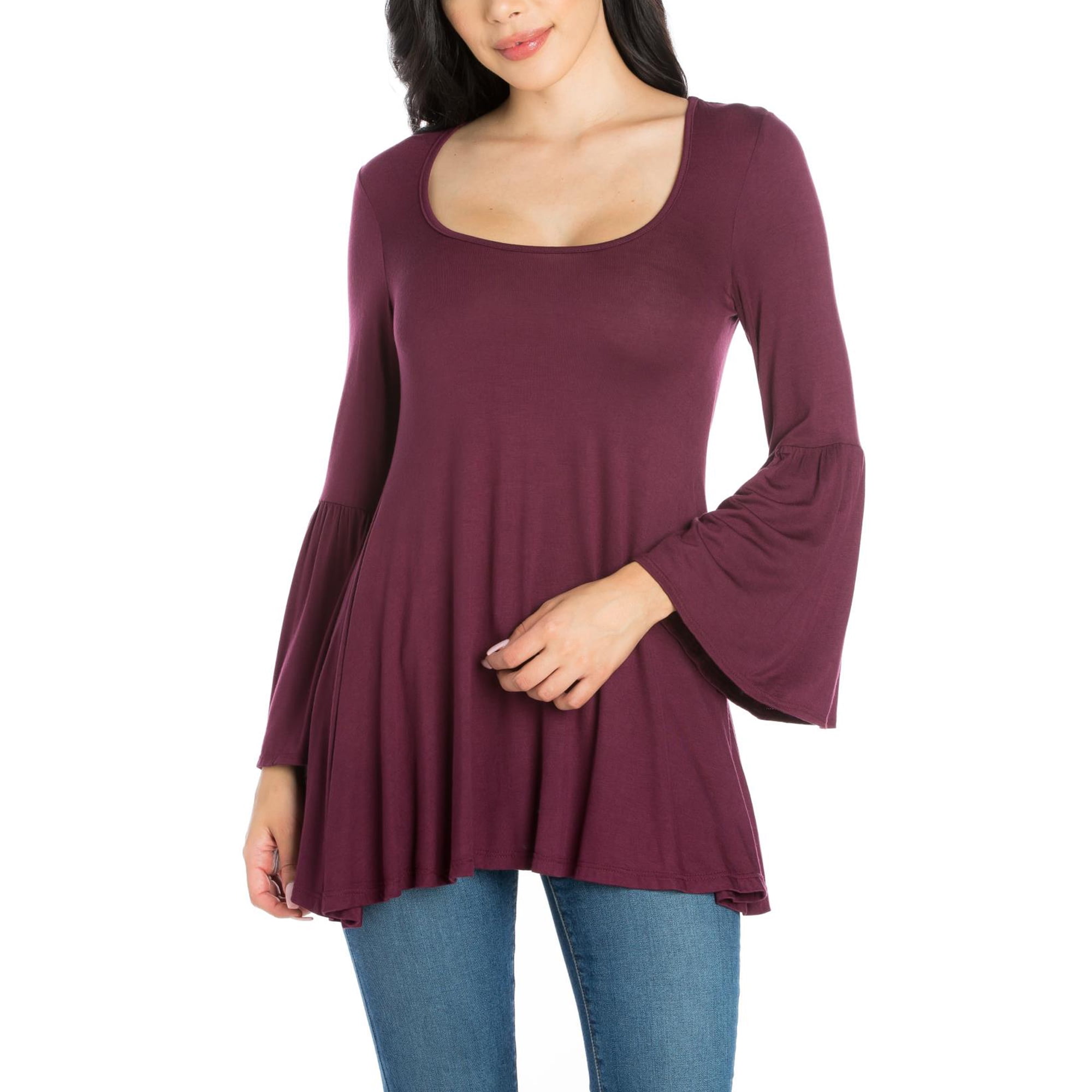 24seven Comfort Apparel Long Bell Sleeve Flared Tunic Top - Walmart.com