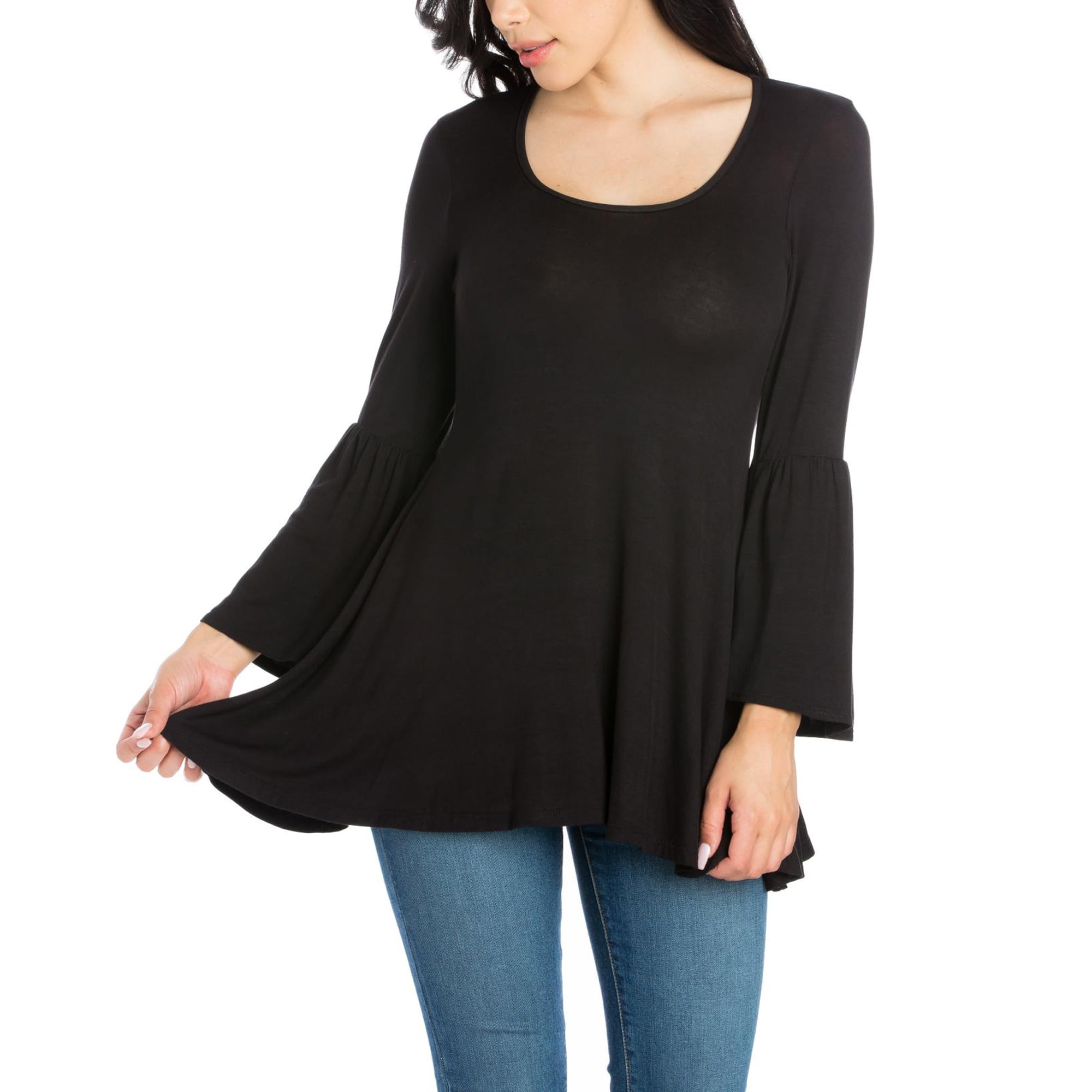 24seven Comfort Apparel Long Bell Sleeve Flared Tunic Top - Walmart.com