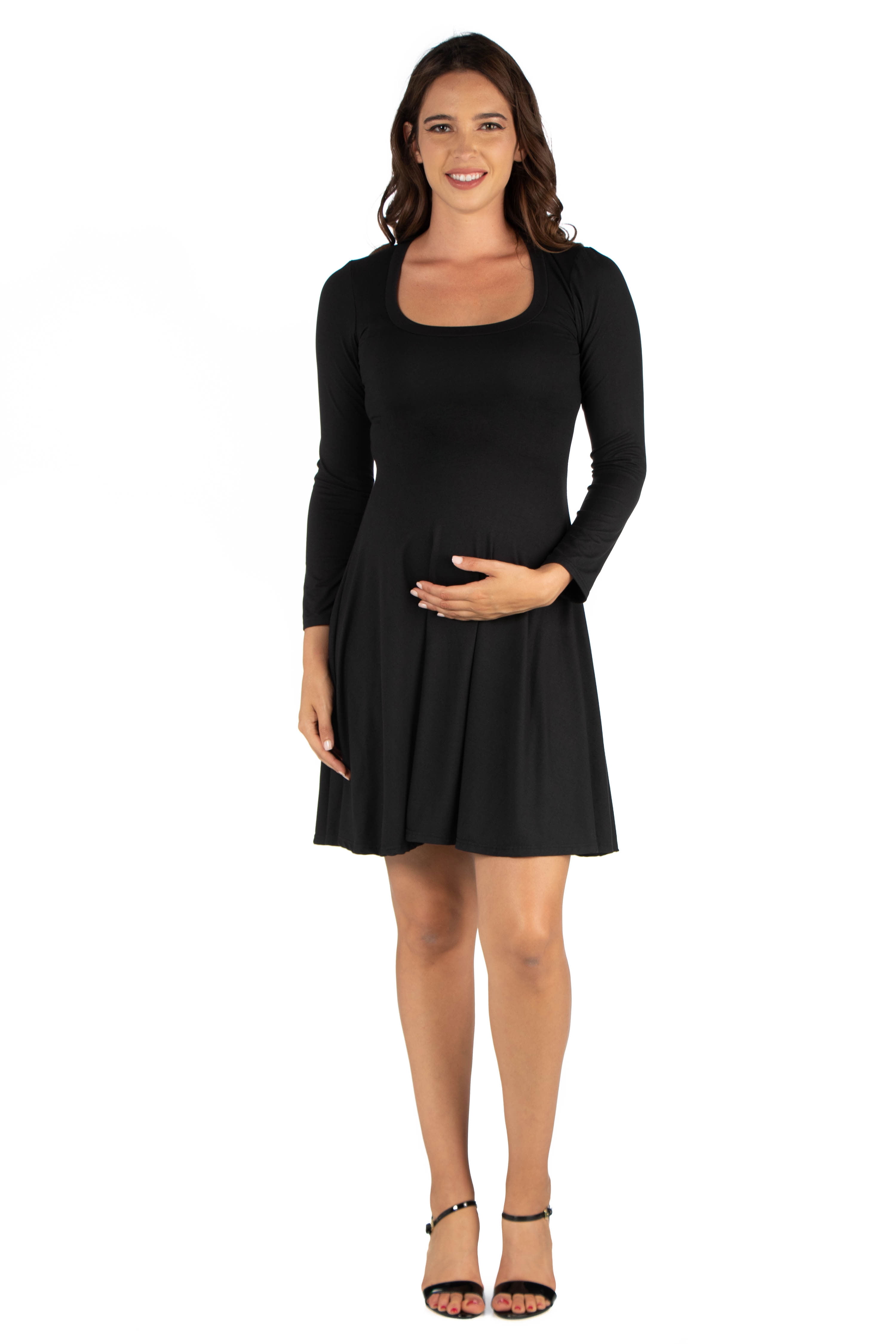 24seven Comfort Apparel Long Sleeve Flared Maternity Mini Dress ...