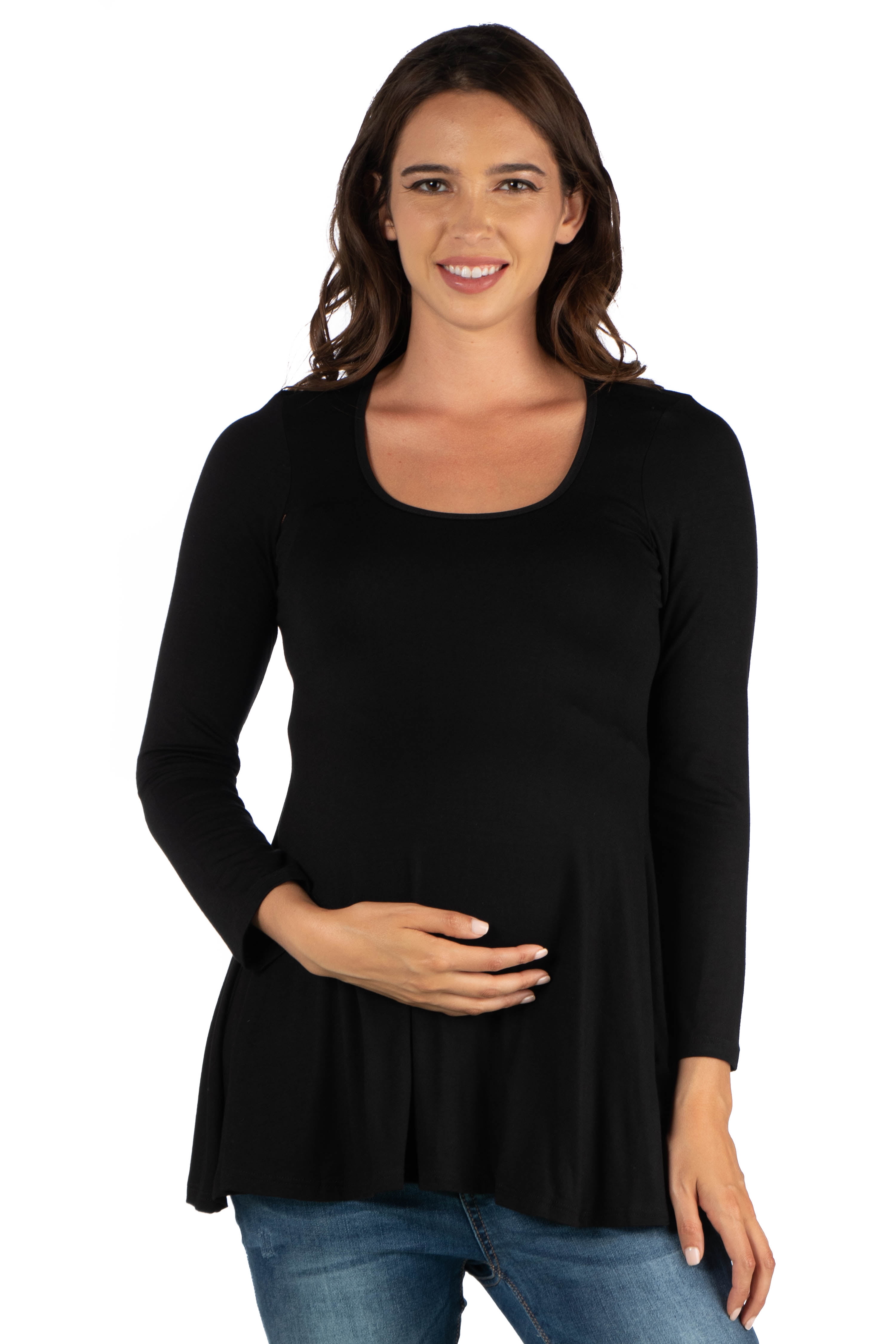 24/7 Comfort Apparel Long Sleeve Maternity Swing Tunic Top with Flared ...