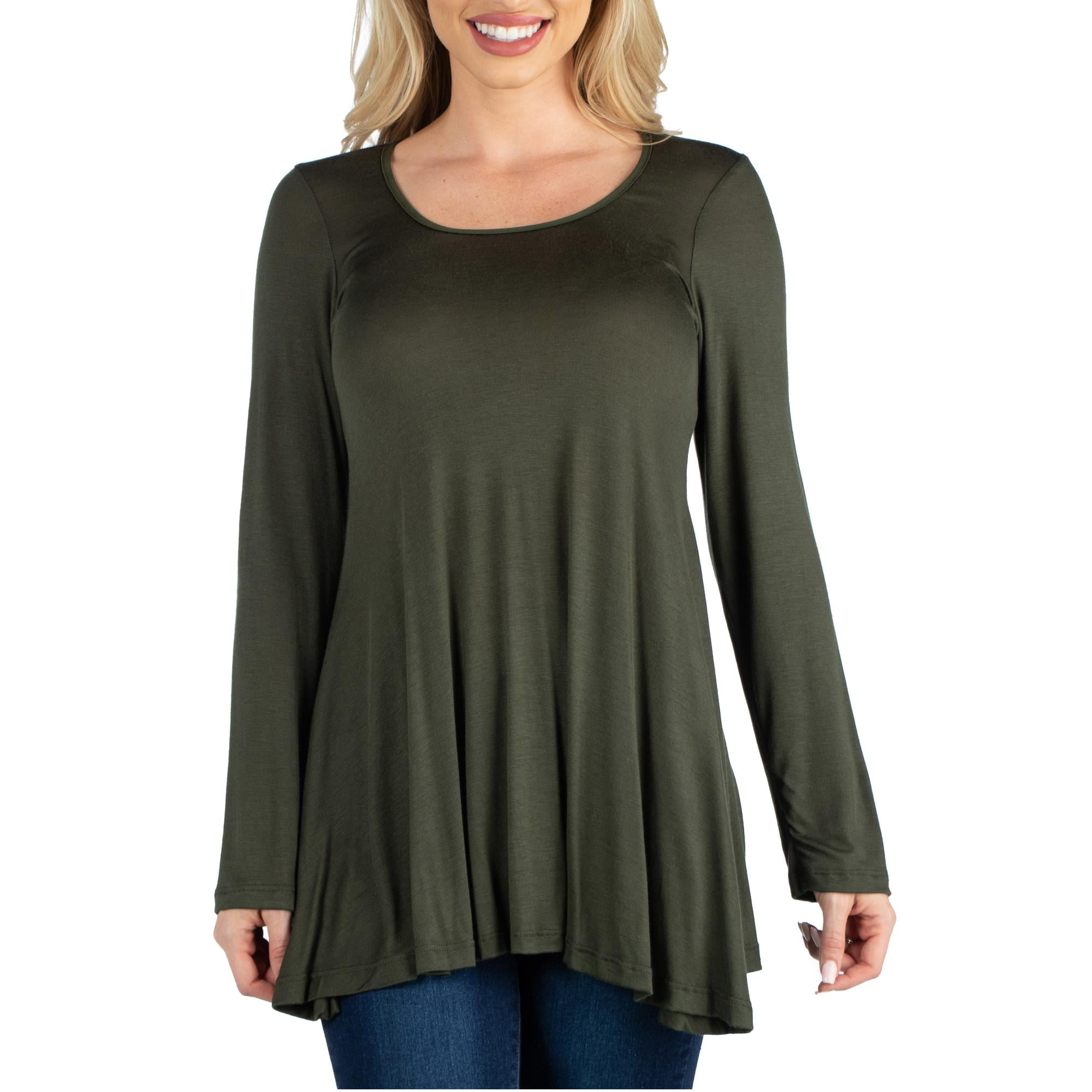 24seven Comfort Apparel Long Sleeve Solid Color Swing Style Flared ...