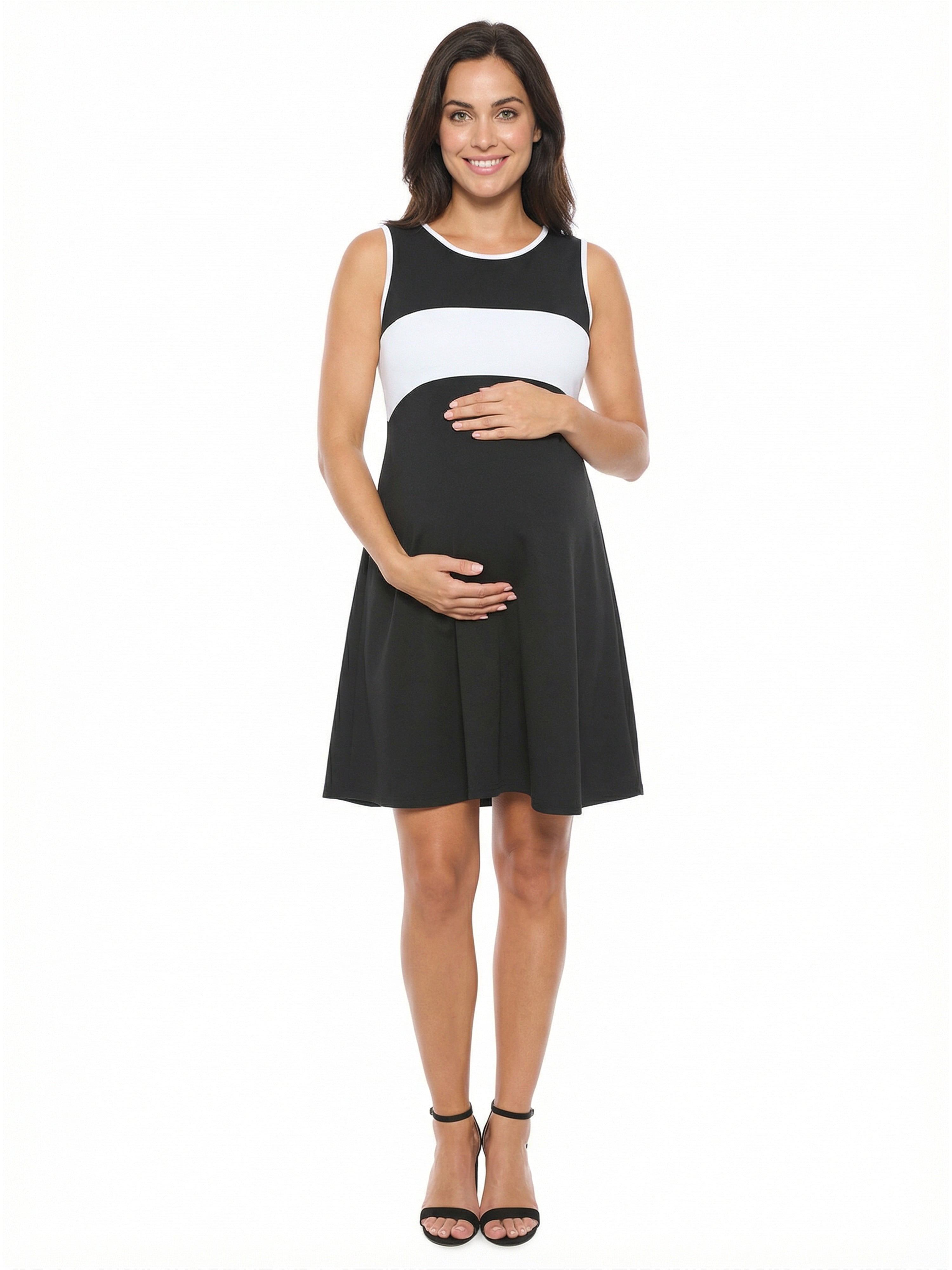 24seven Comfort Apparel Maternity Sleeveless Round Neck Knee Length ...