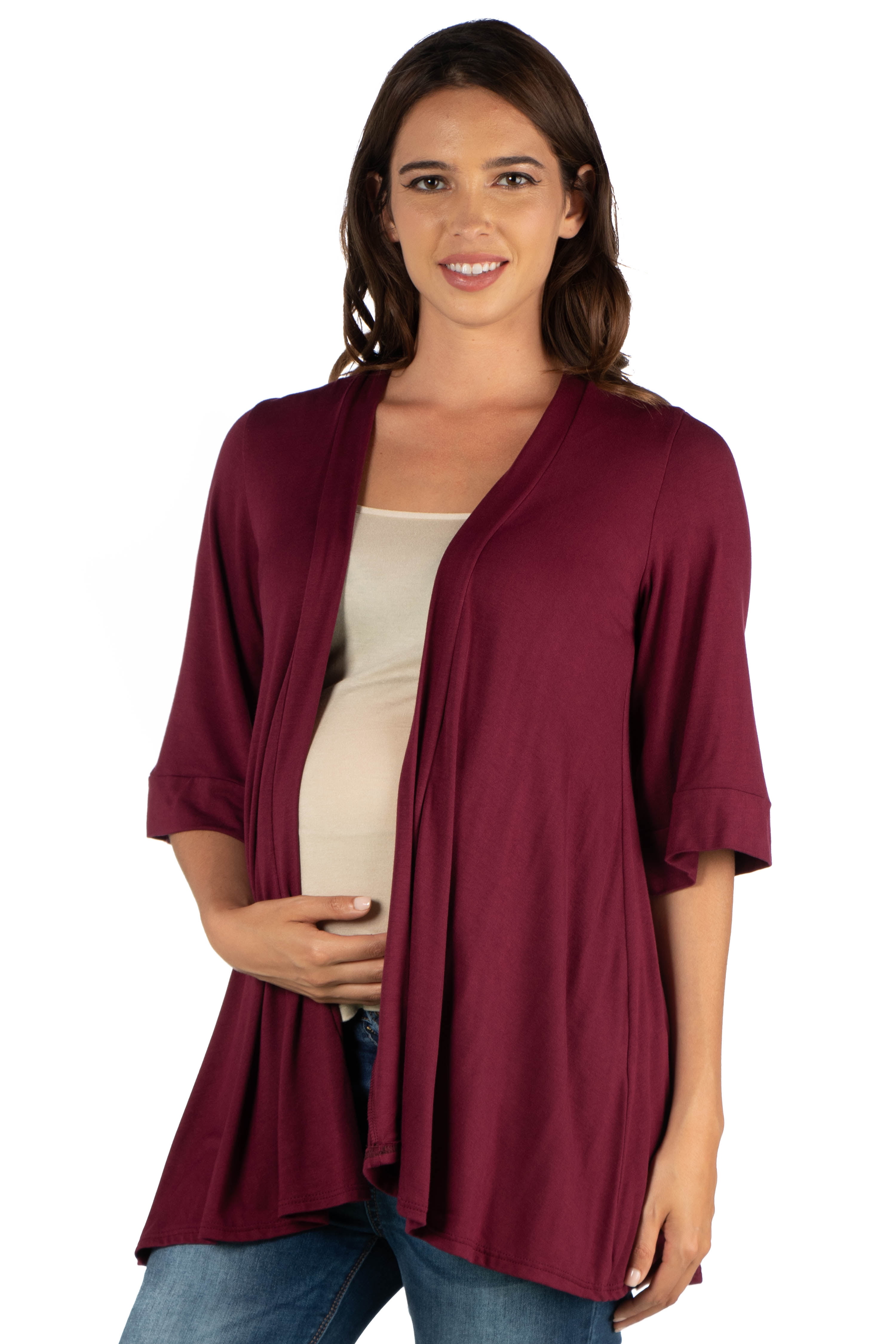 24seven Comfort Apparel Open Front Elbow Length Sleeve Maternity ...