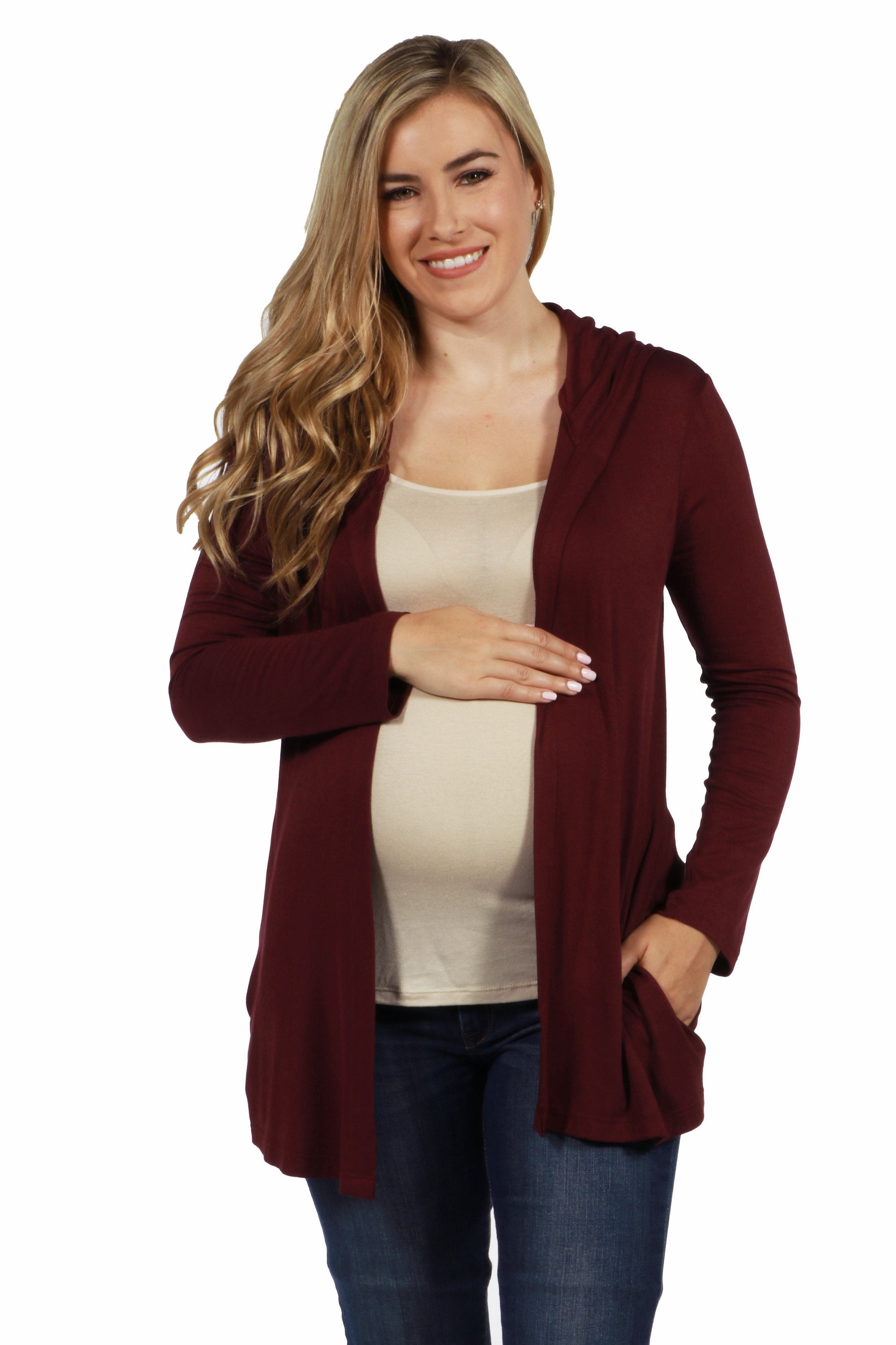 24/7 Comfort Apparel Open Front Hooded Maternity Cardigan with Long ...