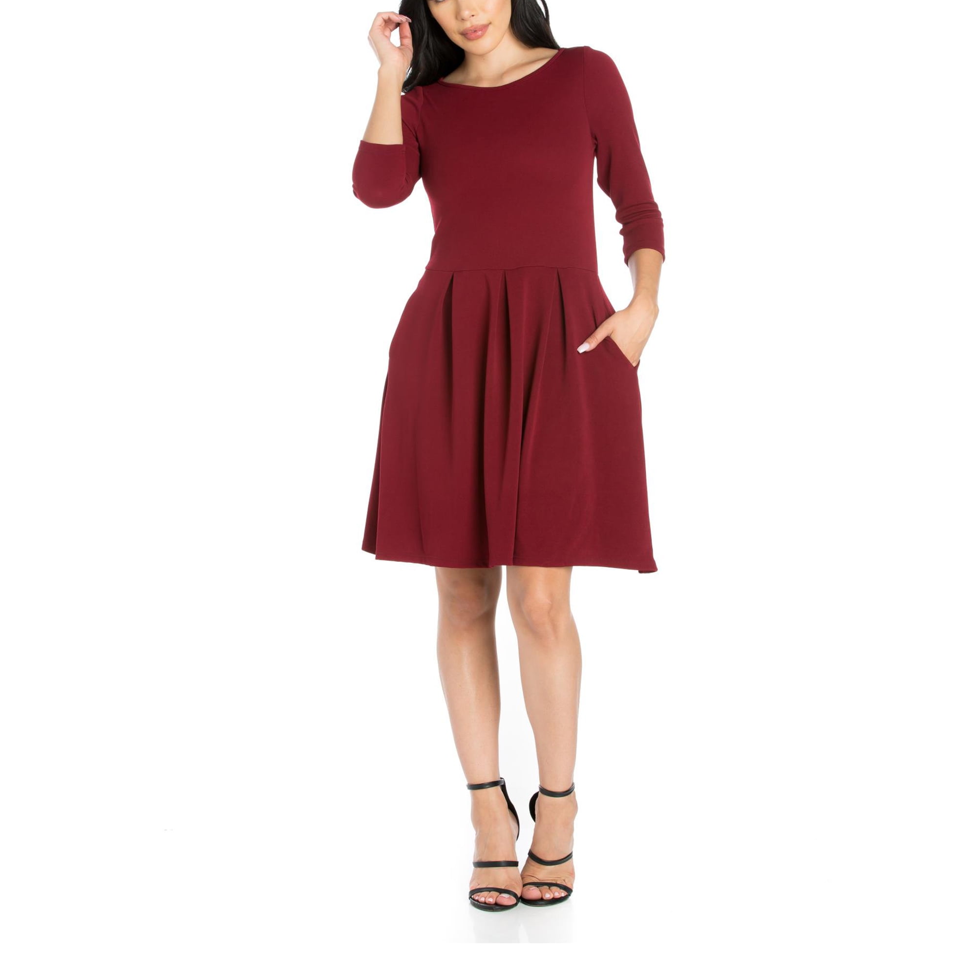 24seven Comfort Apparel Perfect Fit and Flare Pocket Dress - Walmart.com