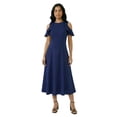 24seven Comfort Apparel Petite Ruffle Sleeve Cold Shoulder A Line Soft ...