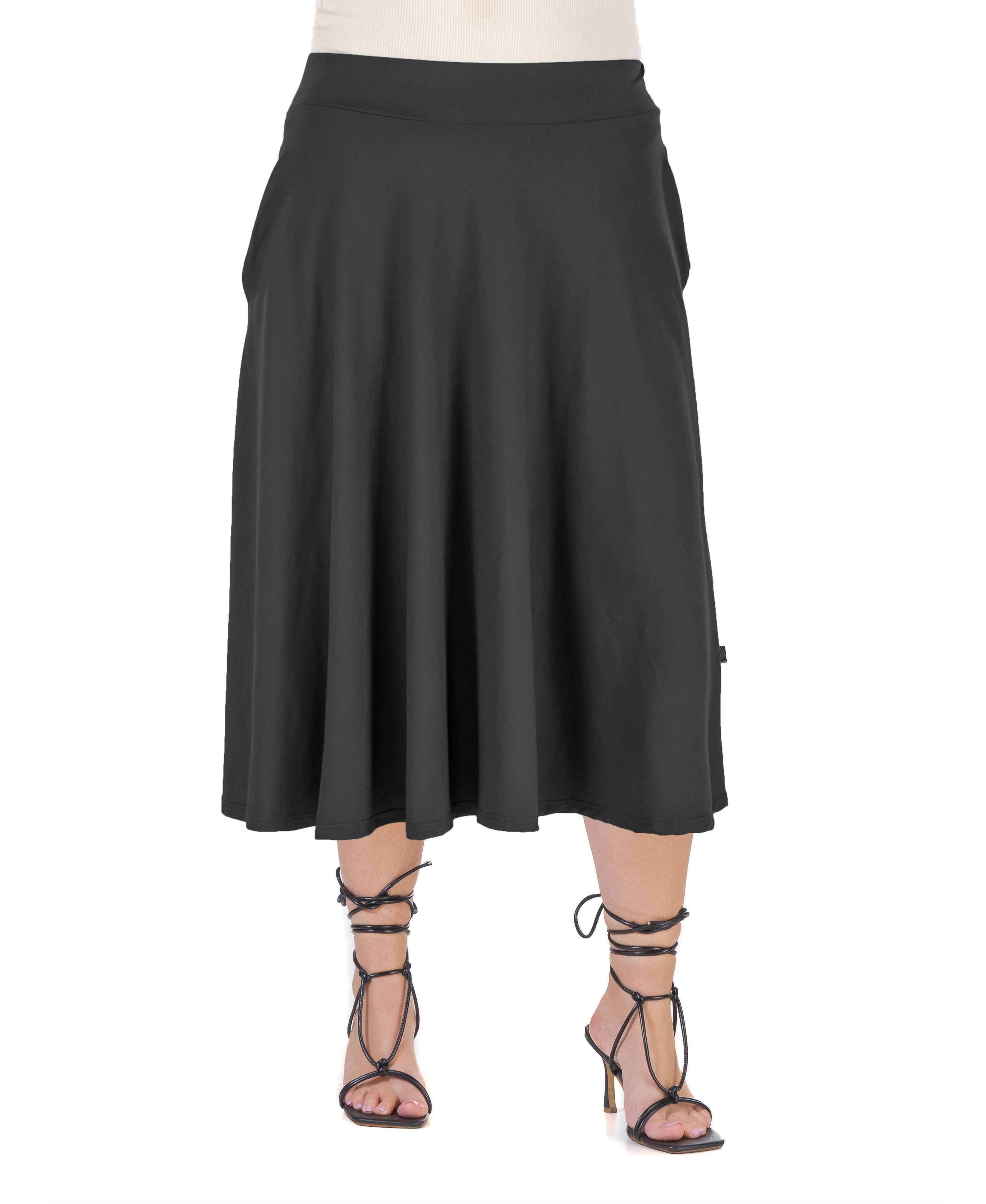 24seven Comfort Apparel Plus Size Elastic Waist Pocket Midi Skirt Black ...
