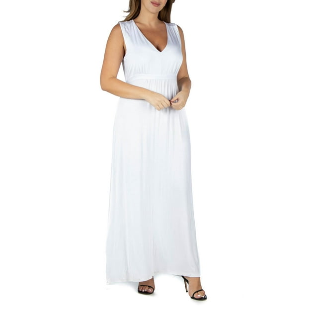 24seven Comfort Apparel Plus Size Sleeveless Empire Waist Maxi Dress