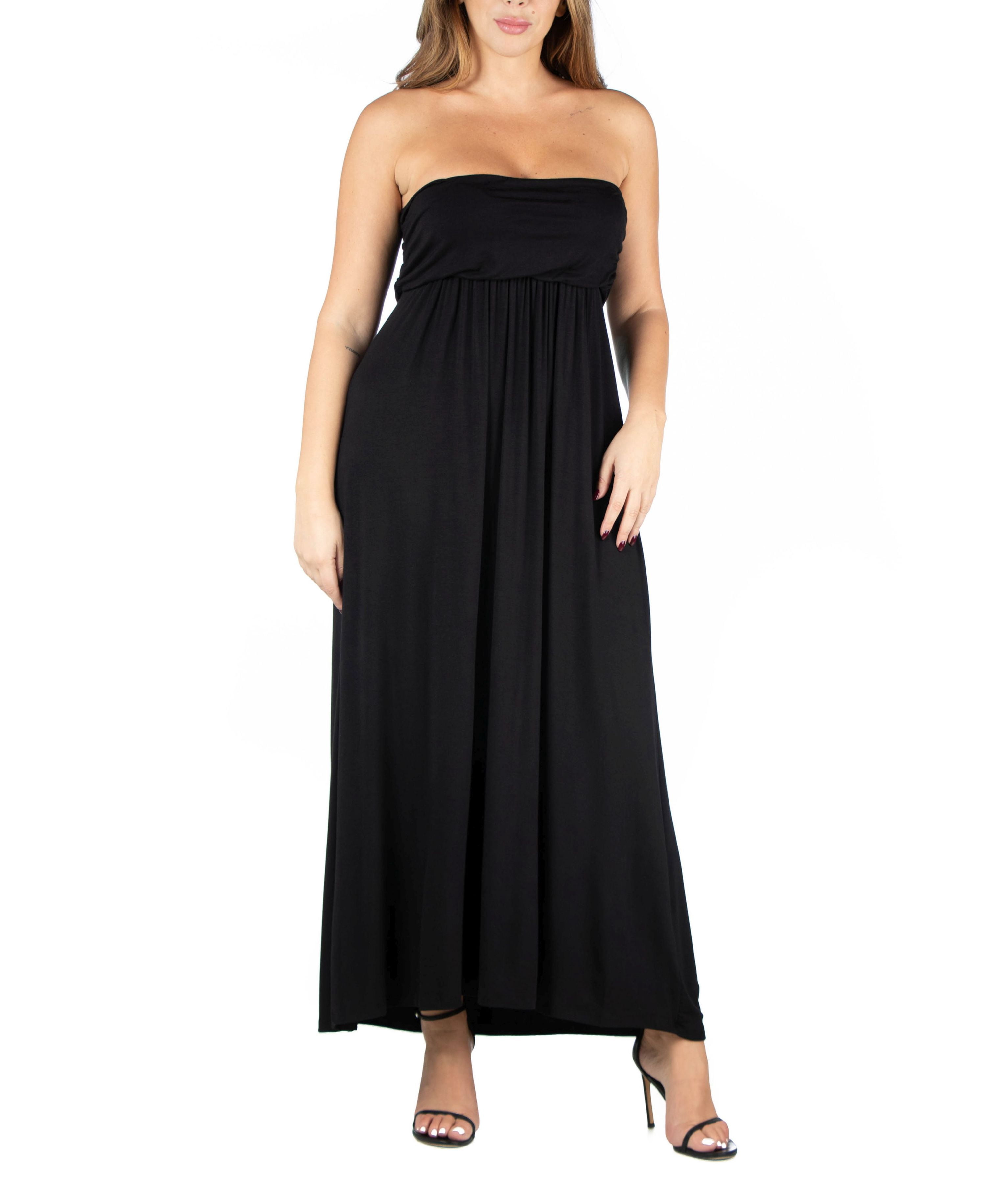 24seven Comfort Apparel Plus Size Strapless Maxi Dress Black 1XL ...