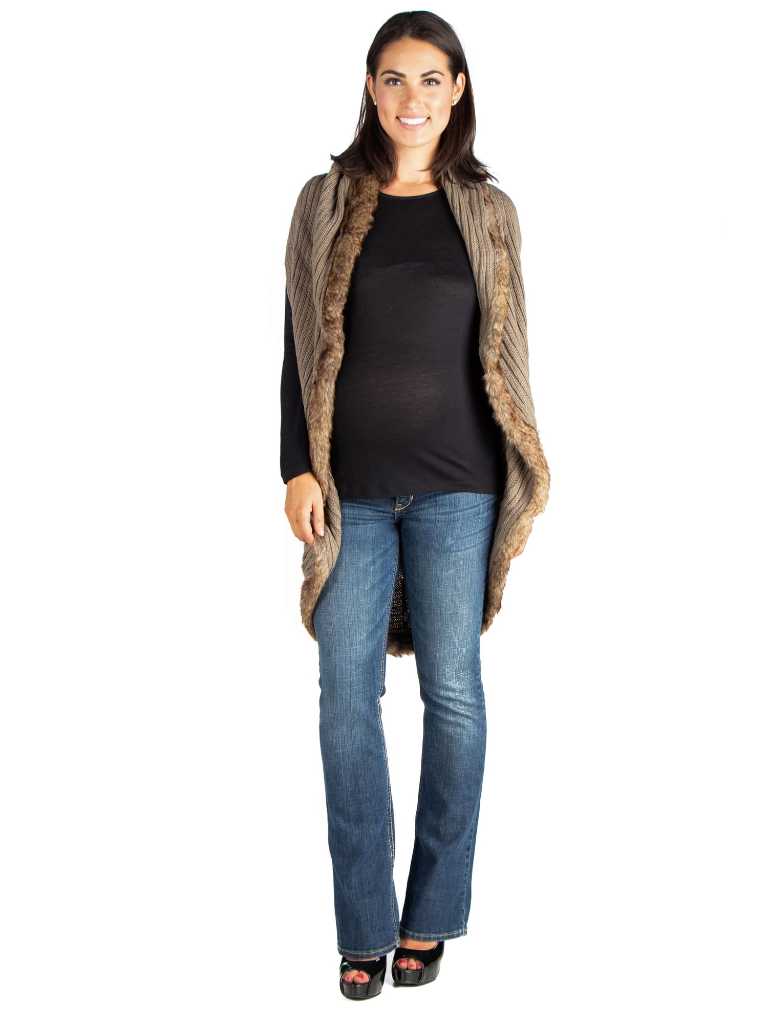 24seven Comfort Apparel Ruched Sleeve Swing Maternity Tunic Top ...