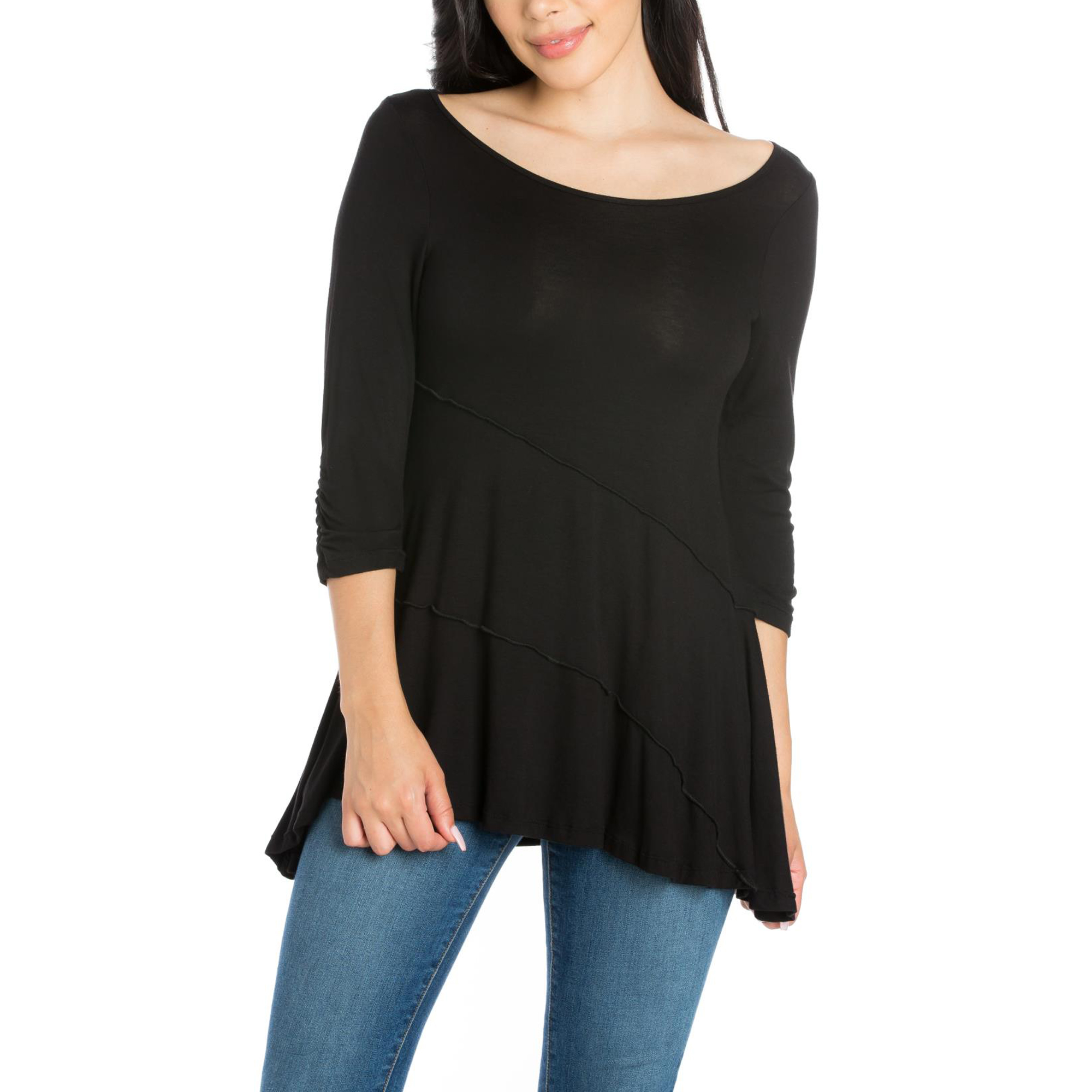 24seven Comfort Apparel Ruched Sleeve Swing Tunic Top - Walmart.com