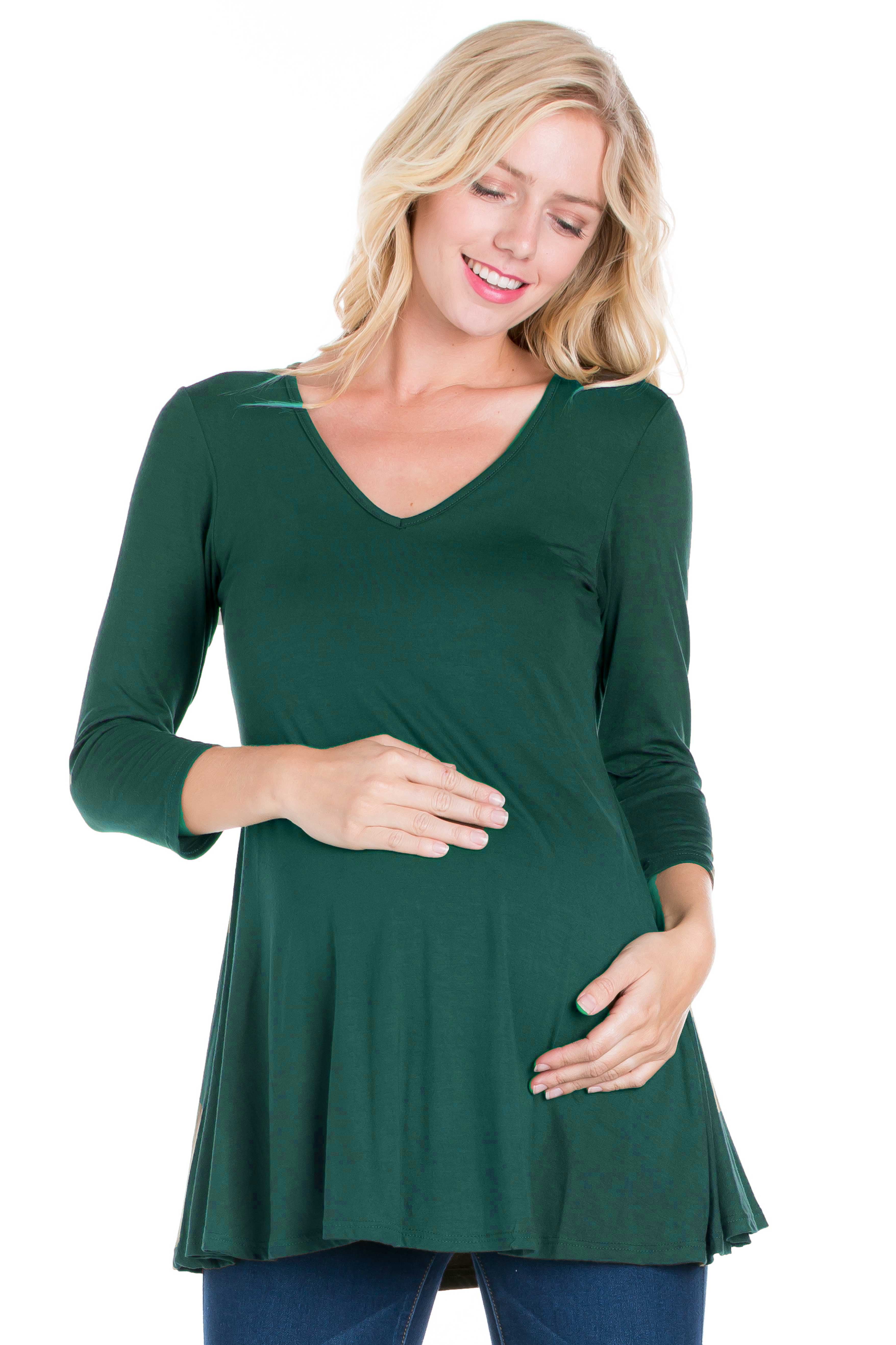 24seven Comfort Apparel Three Quarter Sleeve V-Neck Maternity Tunic Top ...