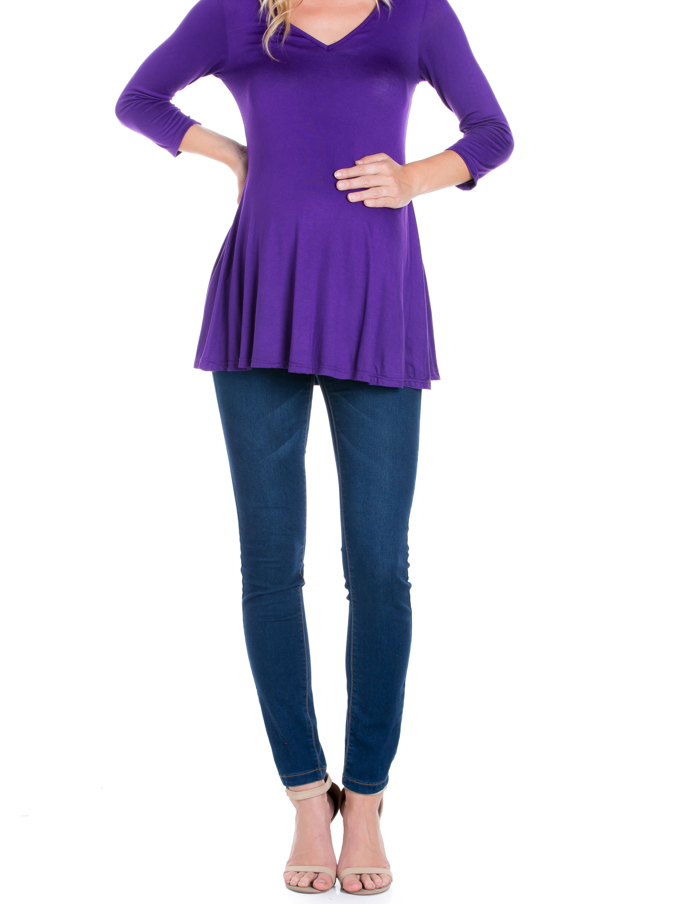 24seven Comfort Apparel Three Quarter Sleeve V-Neck Maternity Tunic Top ...