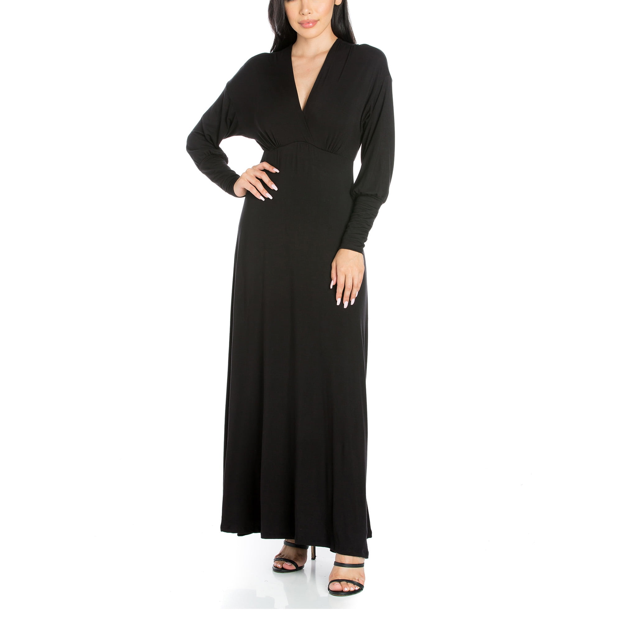 24seven Comfort Apparel V-Neck Long Sleeve Maxi Dress - Walmart.com