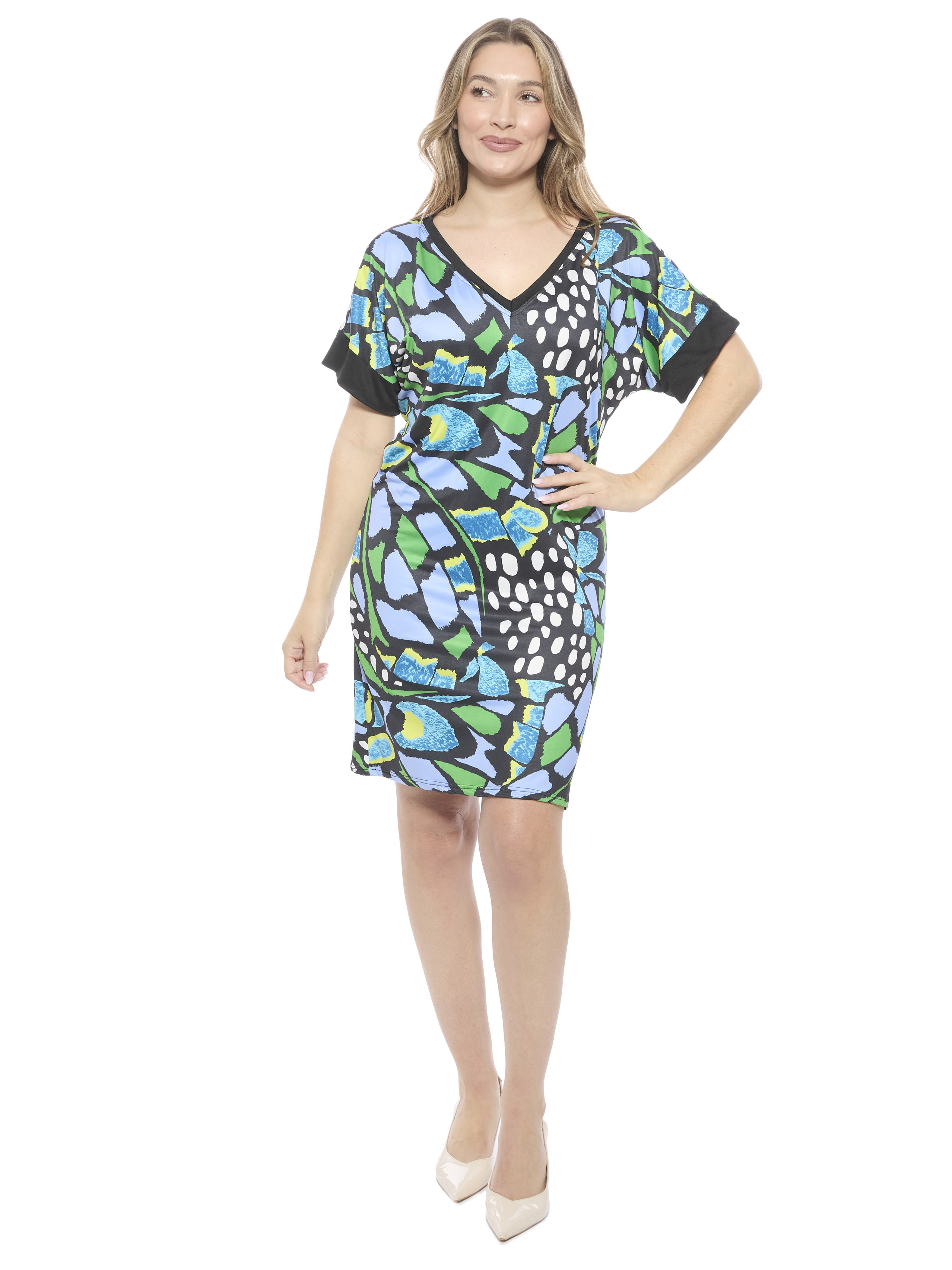 24seven Comfort Apparel Womens Butterfly Short Sleeve Knee Length T ...