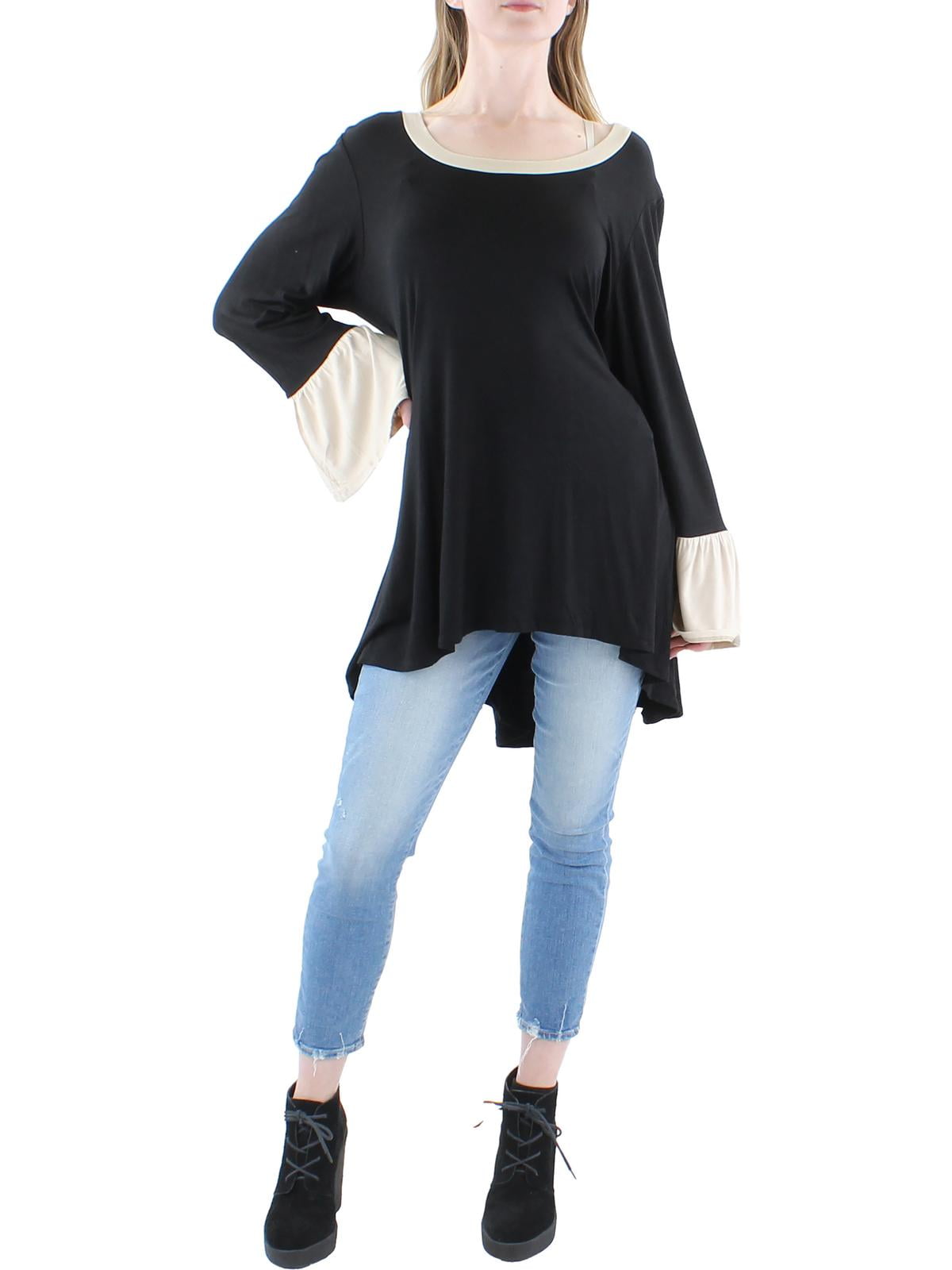 24seven Comfort Apparel Womens Plus Tunic Contrast Trim Pullover Top ...