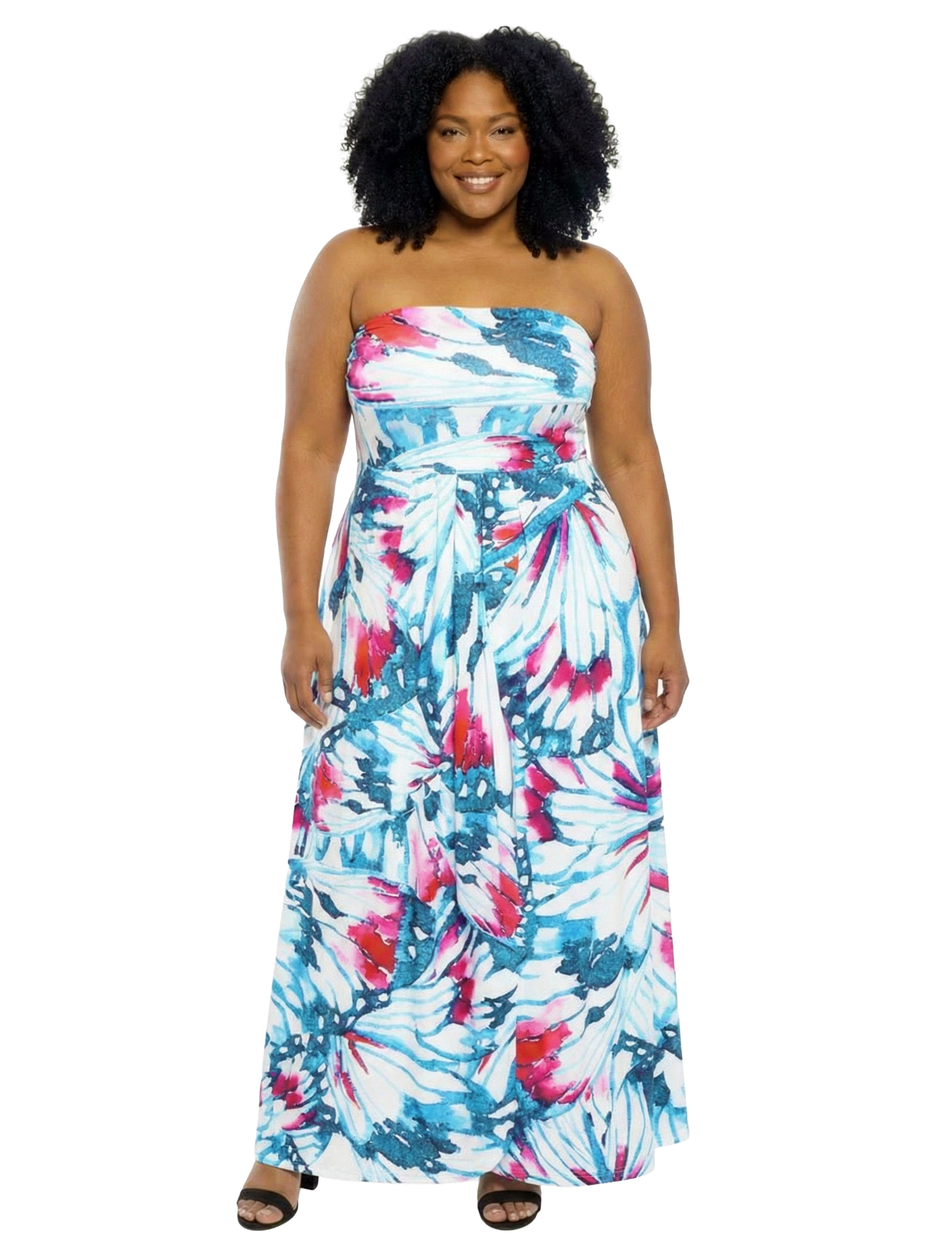 24seven Comfort Elevate Curvy Abstract Print A Line Strapless Pocket ...