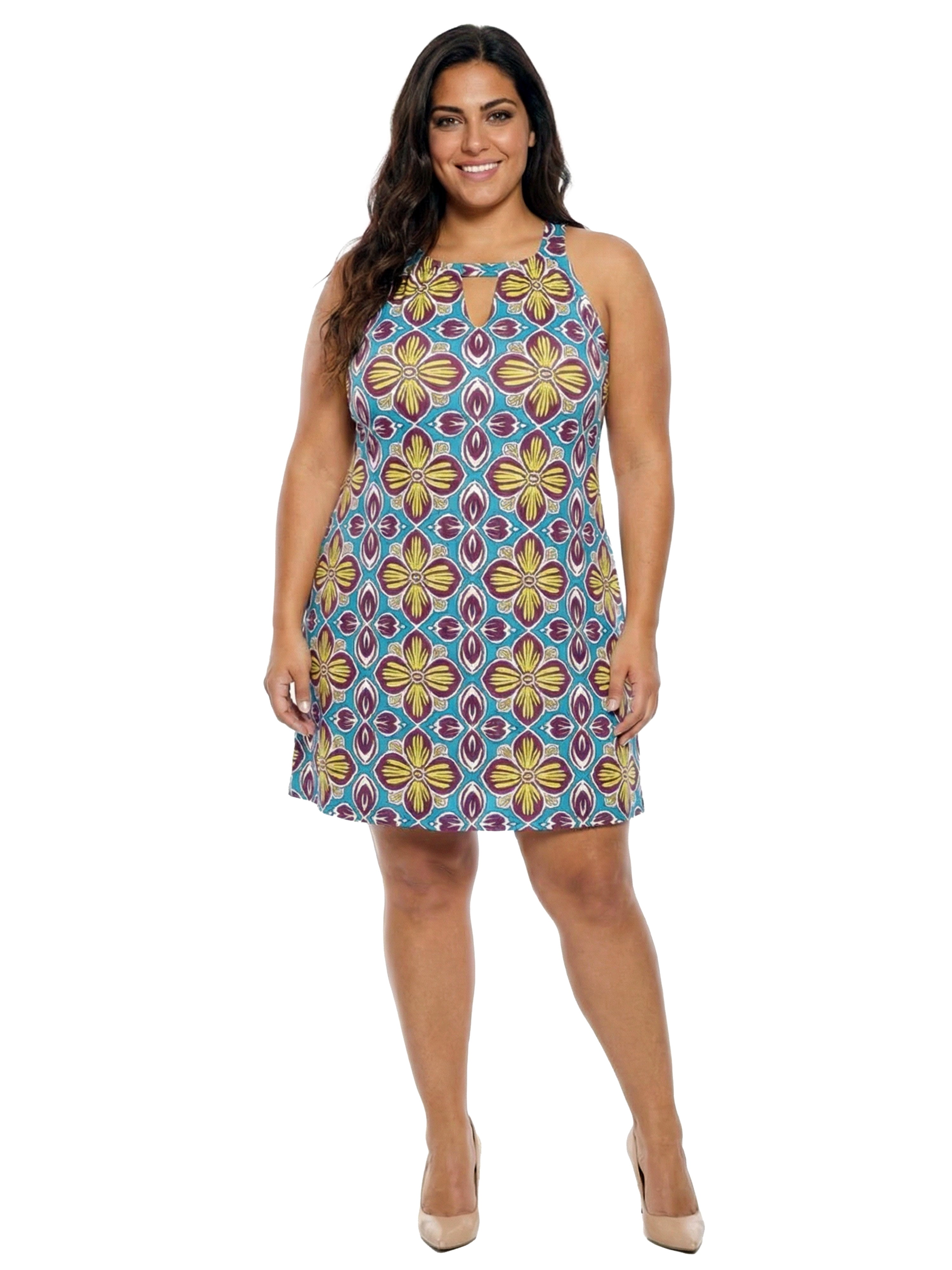 24seven Comfort Essential Curvy Floral Print Paisley Sleeveless Knee ...