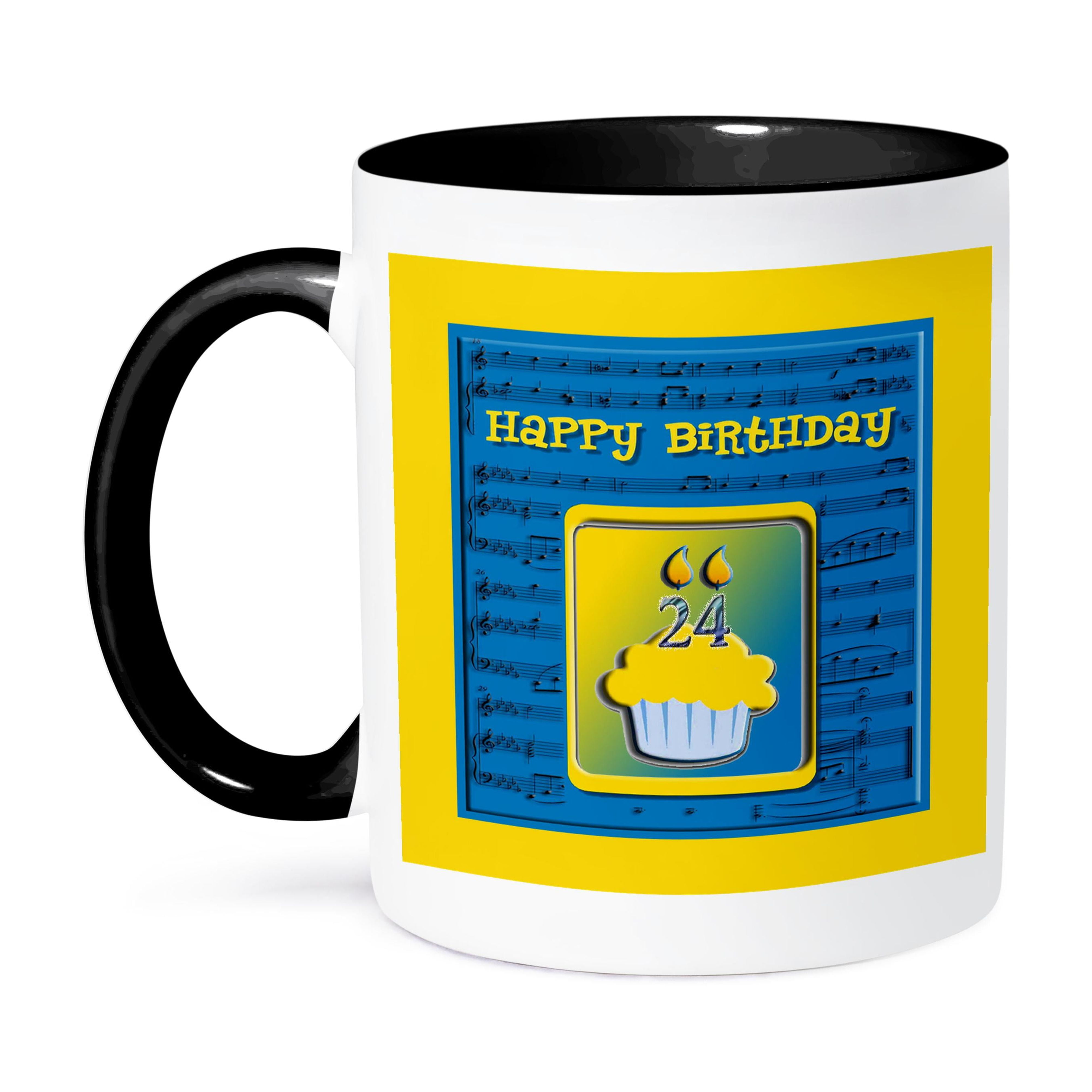 3dRose, 24th Birthday Cupcake on Music Notes, Blue and Yellow, 15oz Two ...