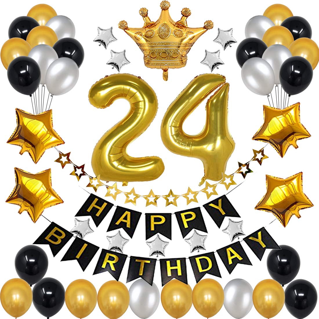 24th Birthday Decorations FEV6 for Men Boy Women Girl,Black Gold ...