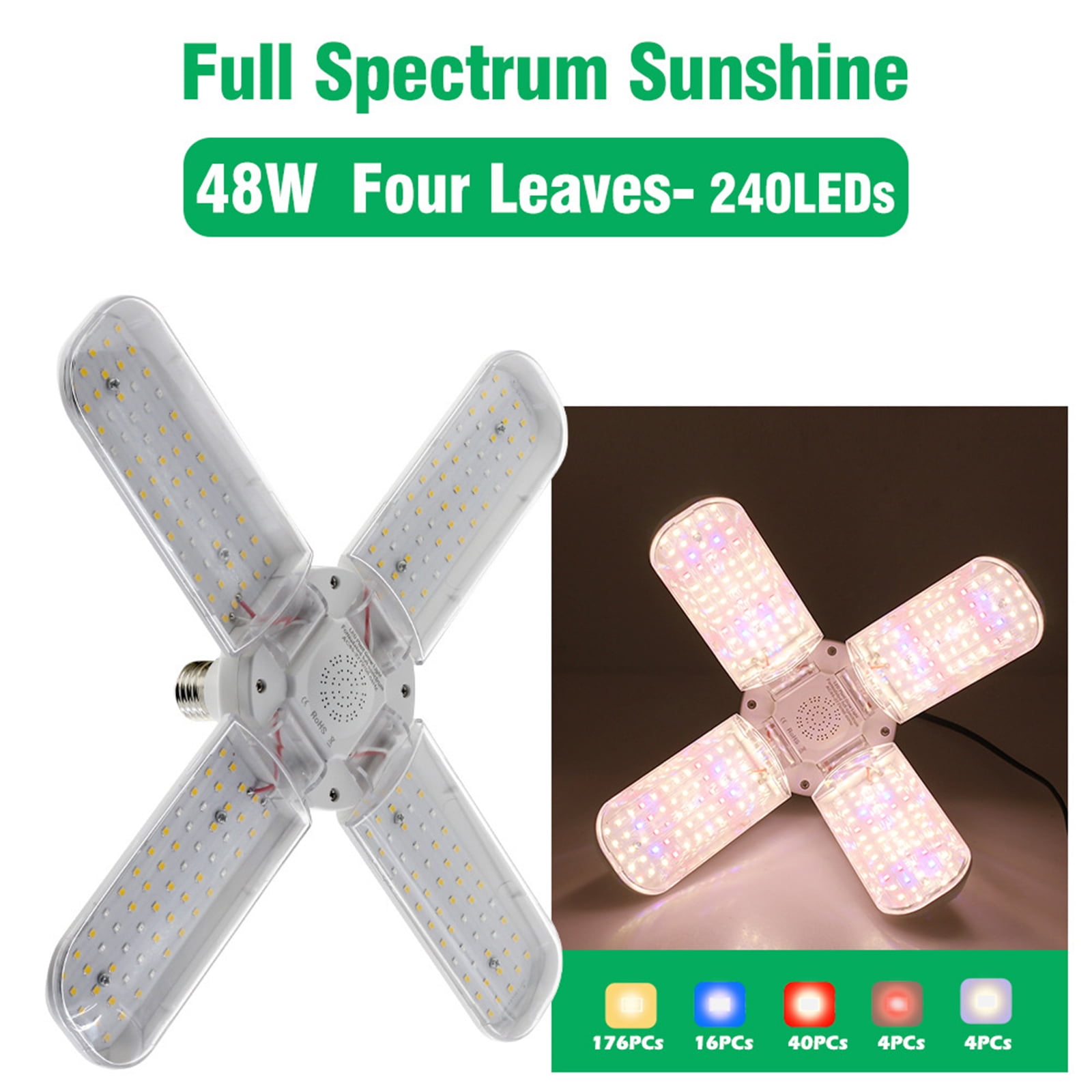24w 36w 48w Foldable Led Plant Growing Lights Full Spectrum E27 for ...