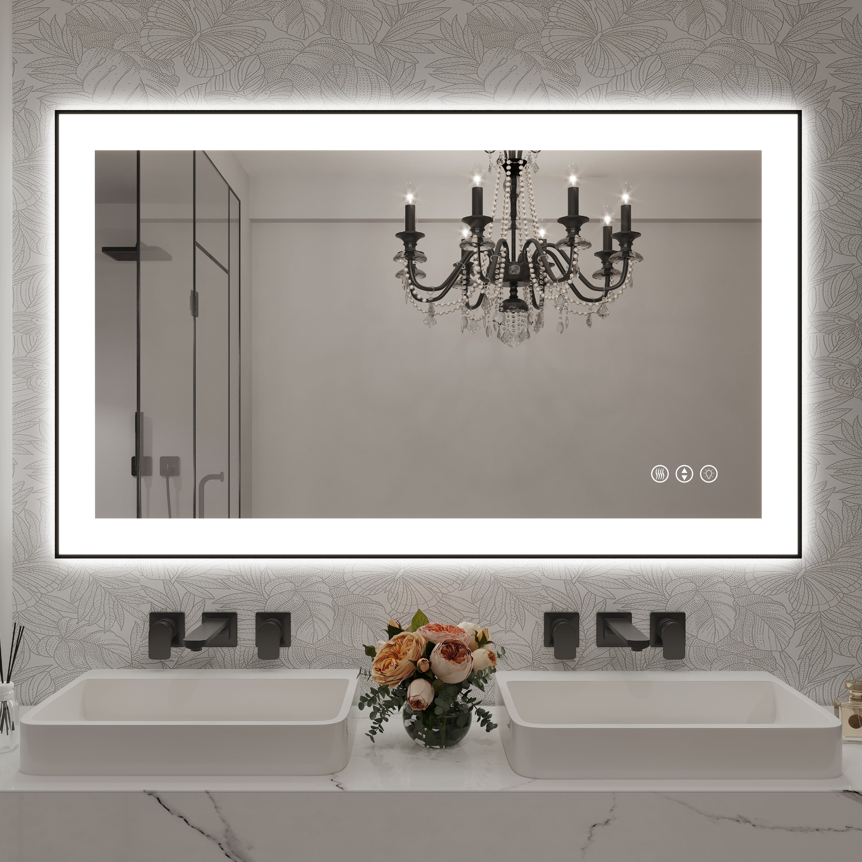 24x 40 Inch Rectangle LED lights Bathroom Mirror for Wall, Black ...