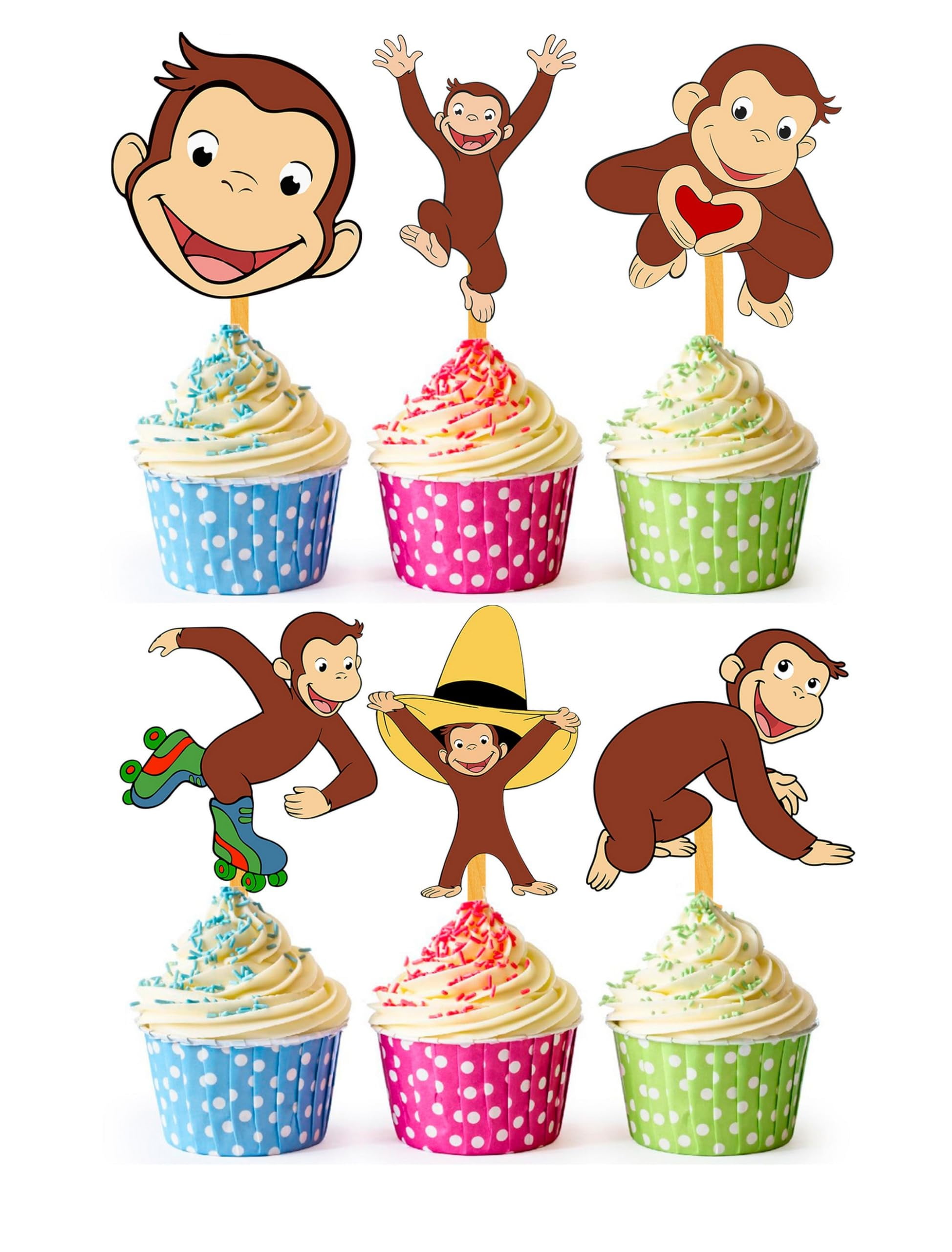 24x Curious Monkey Cupcake Toppers – Strong Picks Happy Birthday Décor ...
