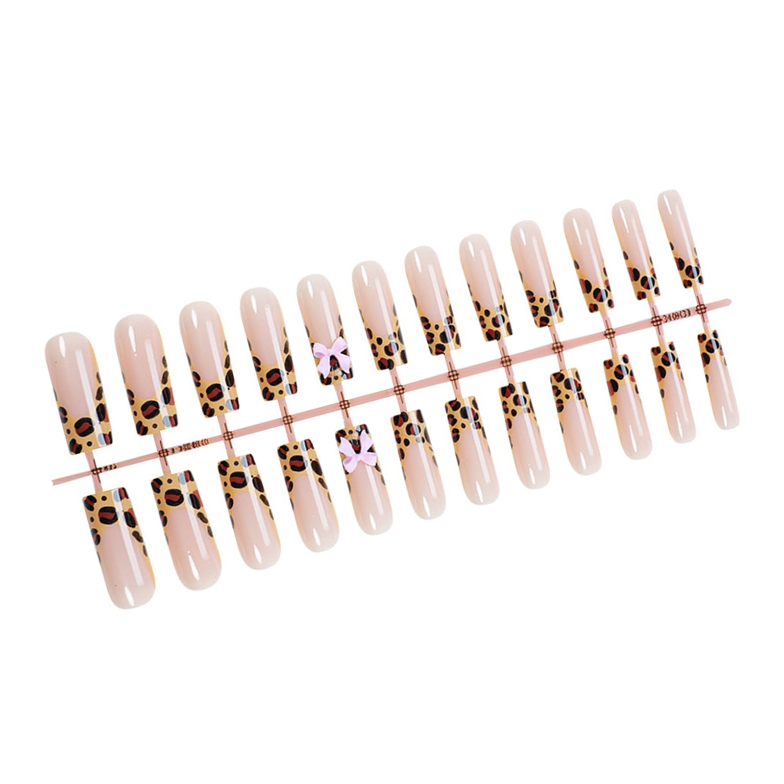 24x French Tip Full Covers False Nails Leopards Print 3D Bows On Nails ...