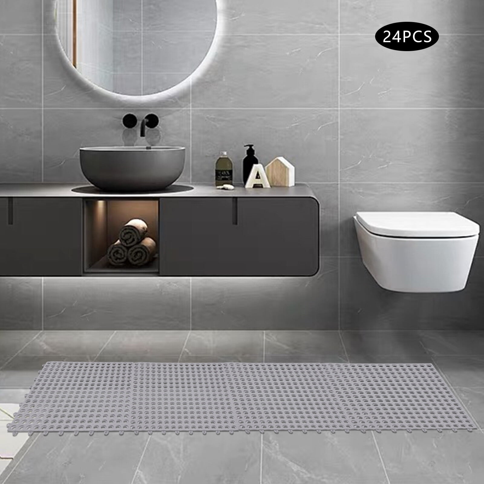 24x Modular Rectangular Interlocking Cushion Floor Tile Mat Drain Deck ...