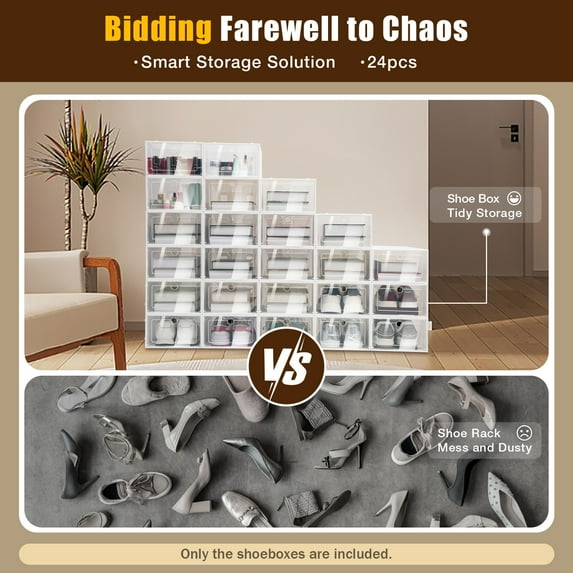 24x Plastic Stackable Shoe Storage Organizer Clear Storage Box Display ...