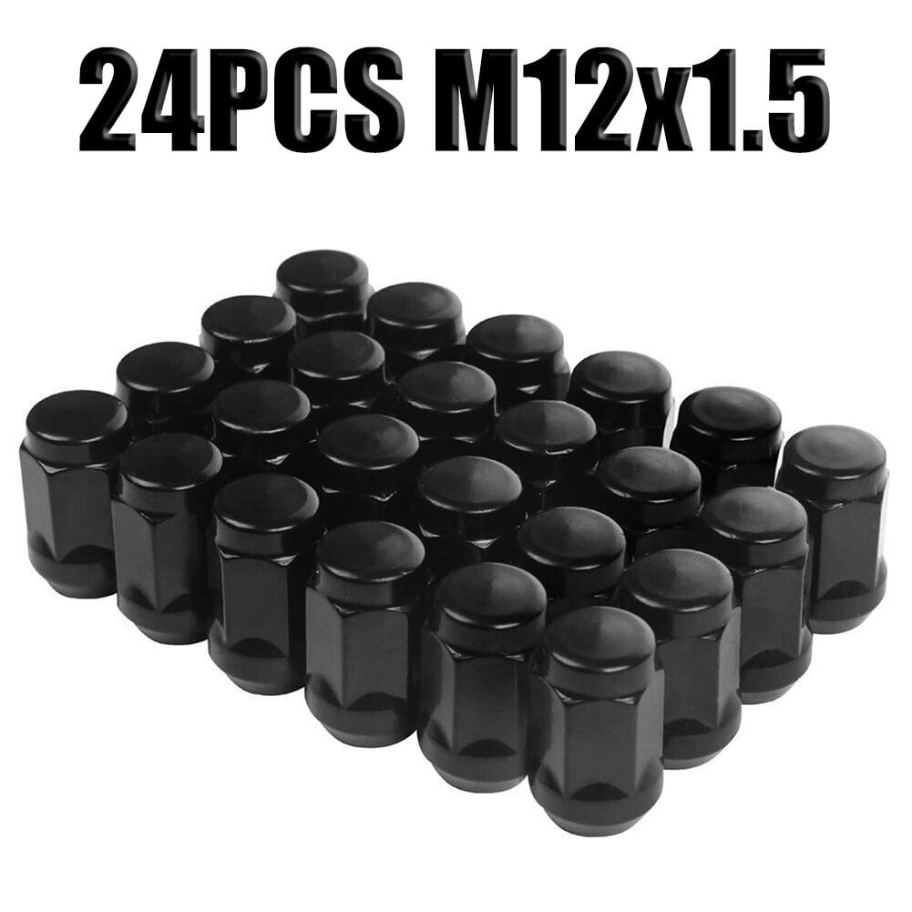 24x Vehicle M12x1.5 Wheel Nuts Black Lug Nut Socket Steel For ...