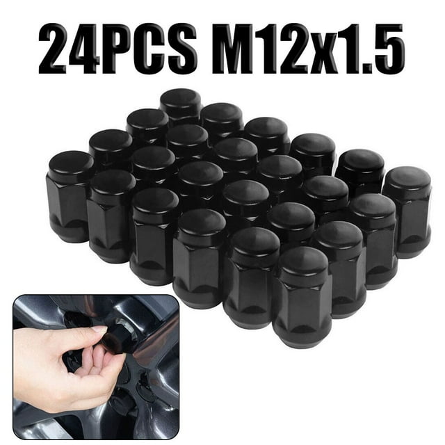 24x Vehicle M12x1.5 Wheel Nuts Black Lug Nut Socket Steel For ...
