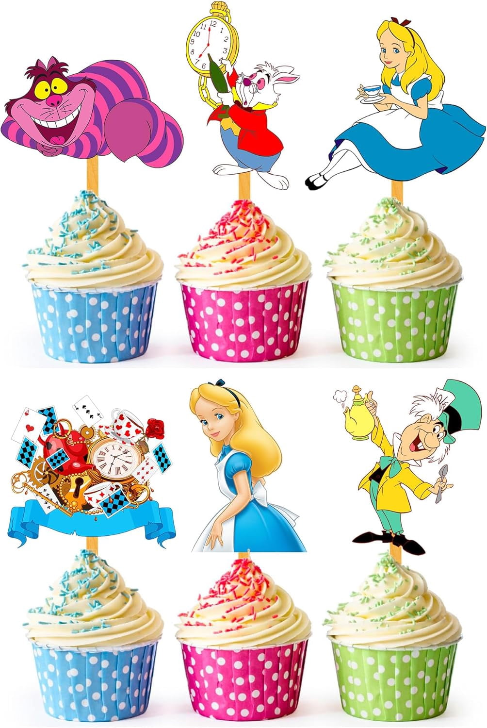 24x Wonderland Cupcake Toppers – Strong Picks Happy Birthday Décor ...