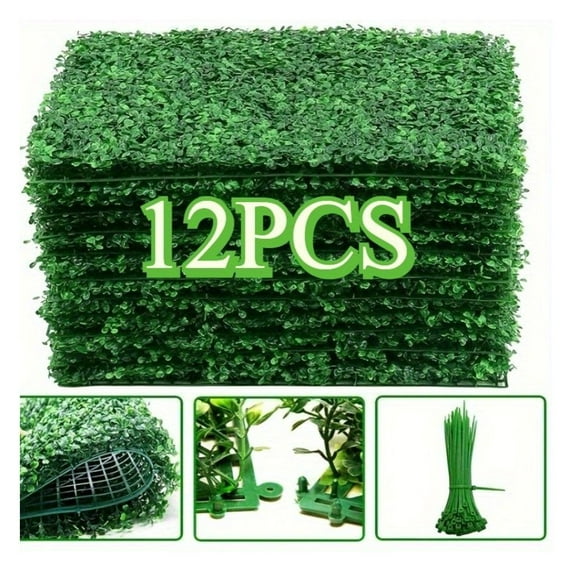 24x16 Inch 12 PCS Artificial Boxwood Hedge Panel - Realistic Fake Grass ...