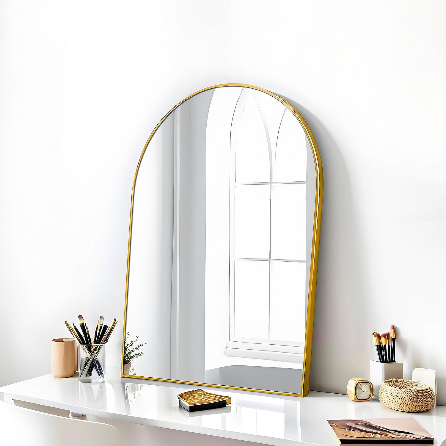 24x16 Inch Rectangle Wall Mounted Arch Mirror with Metal Frame for ...