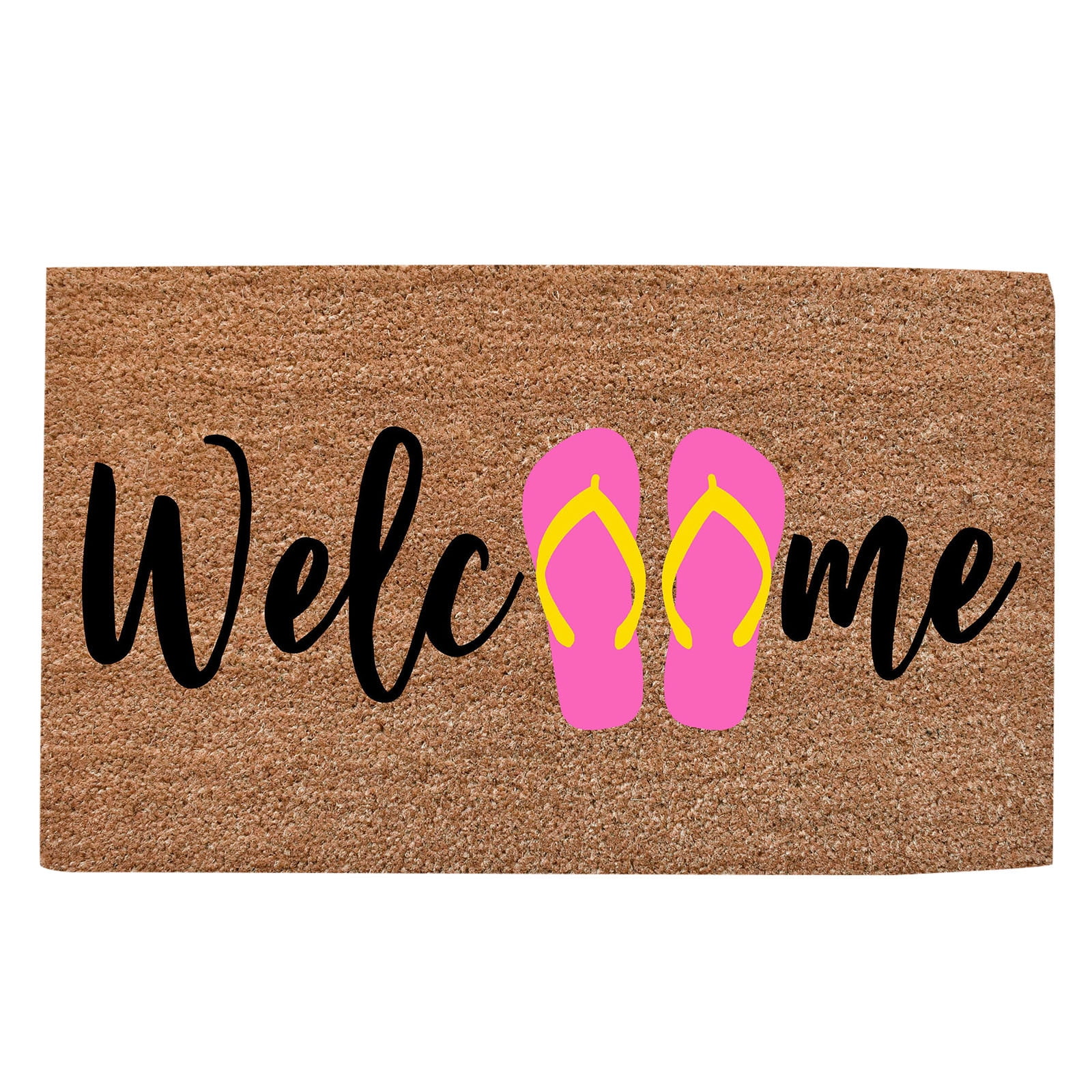 24x16IN Hello Doormat , Coco Coir Mat Orange Pink Slippers Frog Summer ...