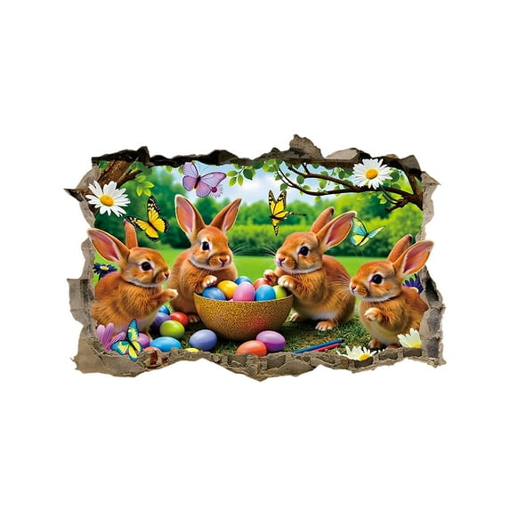 24x16in Easter Bunny Wall Stickers Breakthrough Decals Festive Easter ...