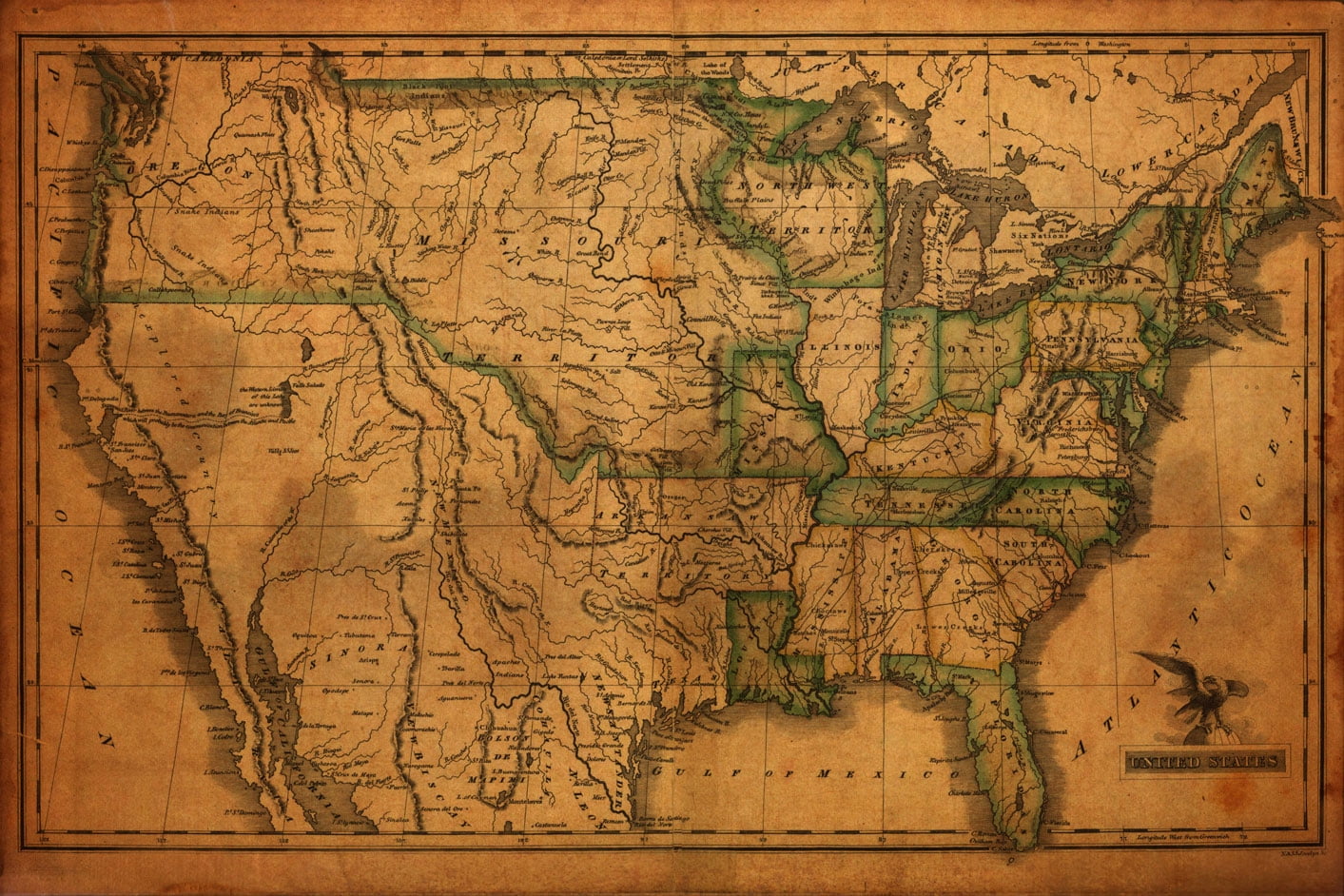 24x16in Laminated Antique maps, Photo Print Poster Vintage Historical ...