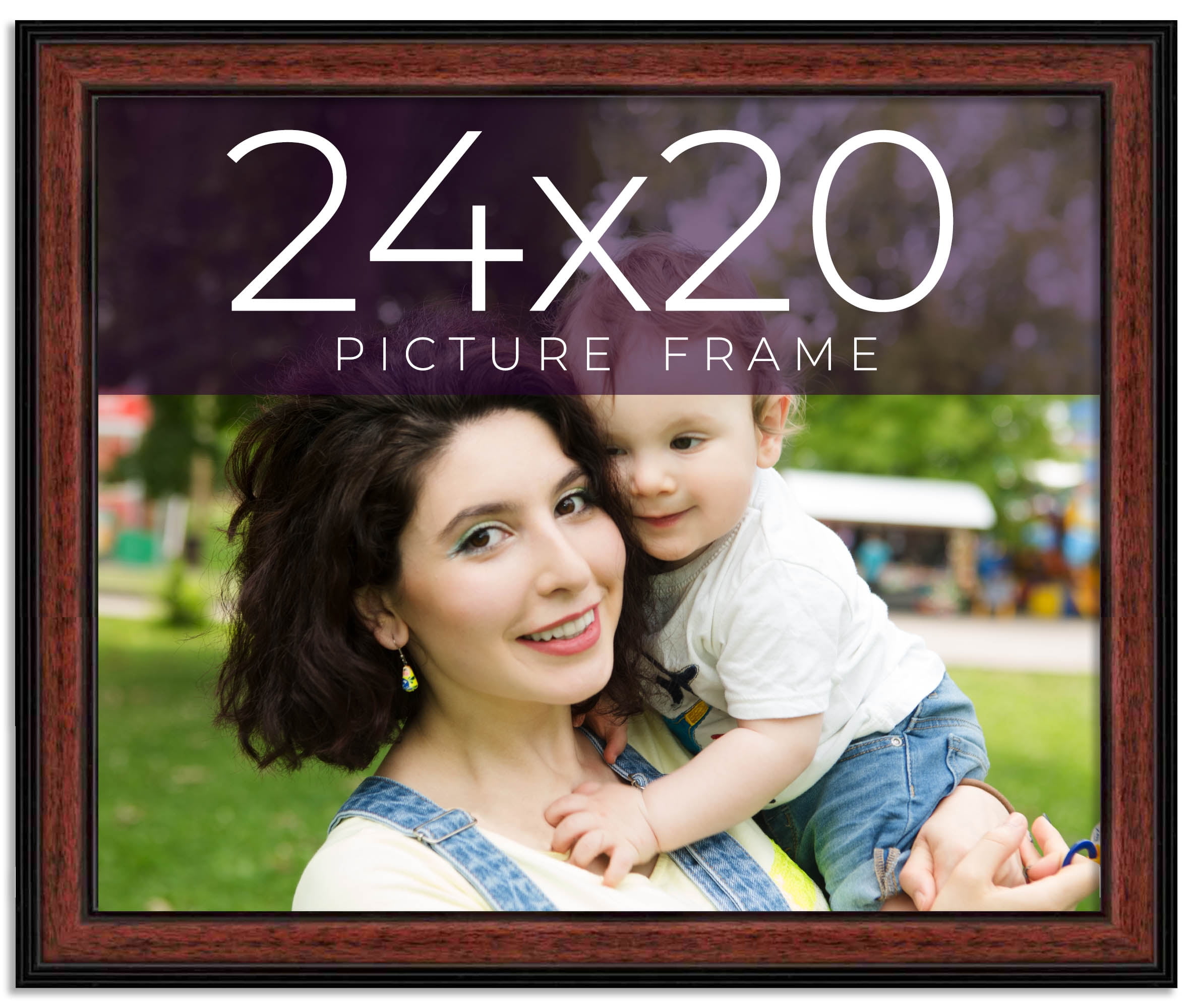 24x20 Frame Executive Brown Round Mahogany Finish Solid Wood Picture ...