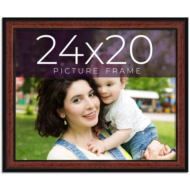 24x20 Frame Executive Brown Round Mahogany Finish Solid Wood Picture ...