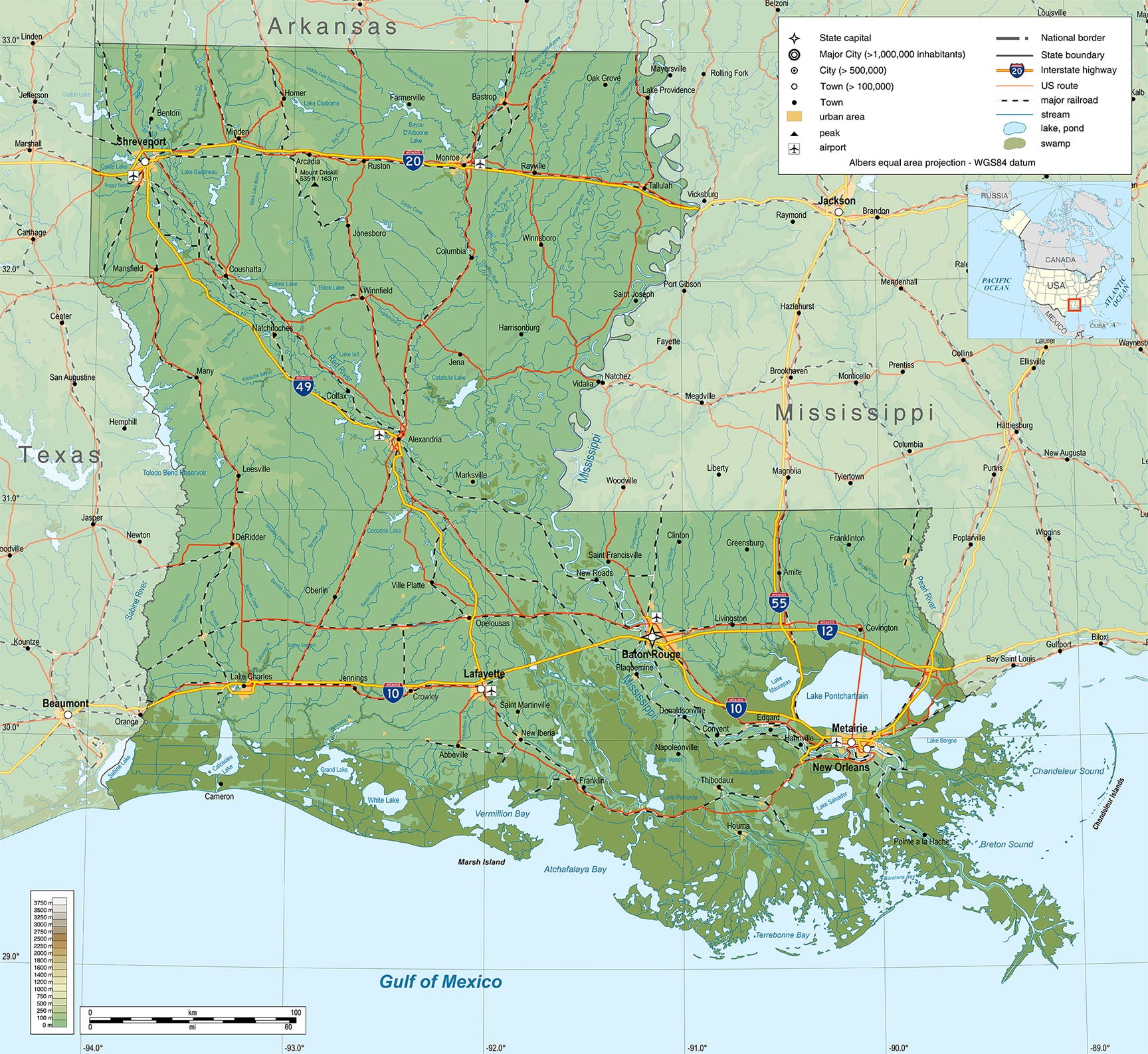 24x22in Louisiana Geographic Map-en 【Laminated】 - Walmart.com