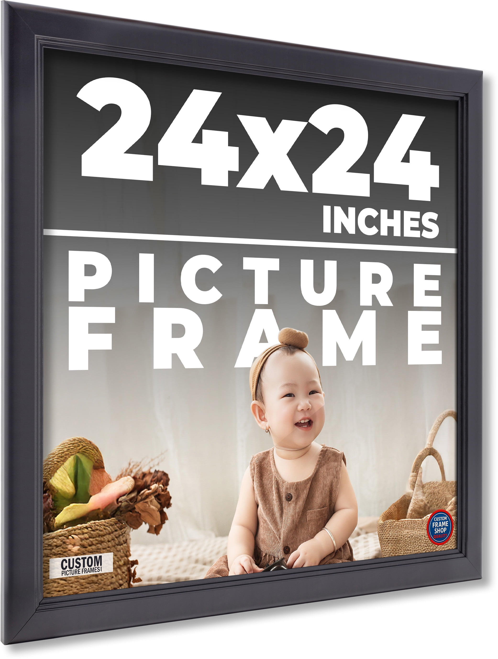 24x24 - 24 x 24 Contemporary Black Solid Wood Frame with UV Framer's ...