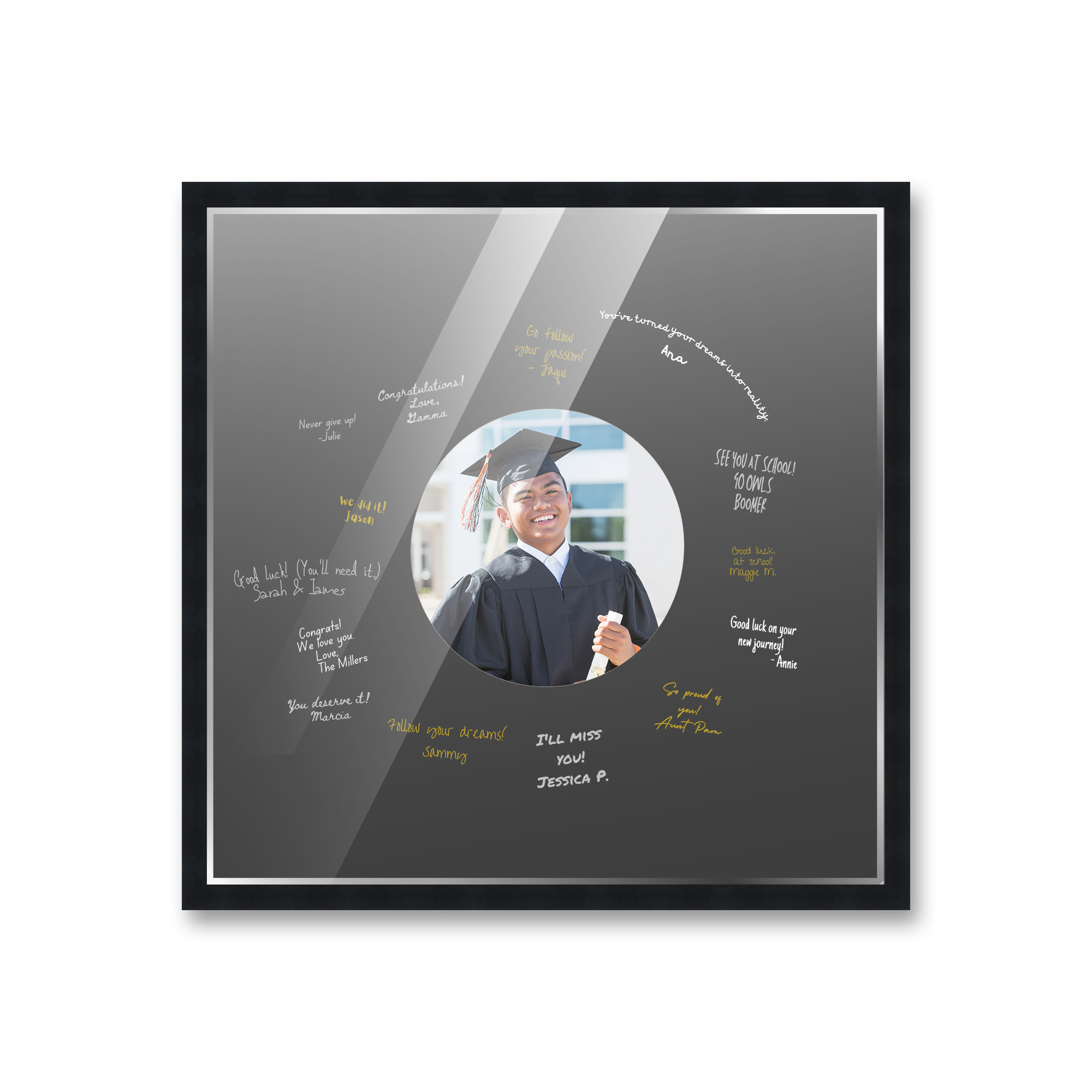 24x24 Black Autograph & Signature Frame With Black Circle Photo Mat for ...