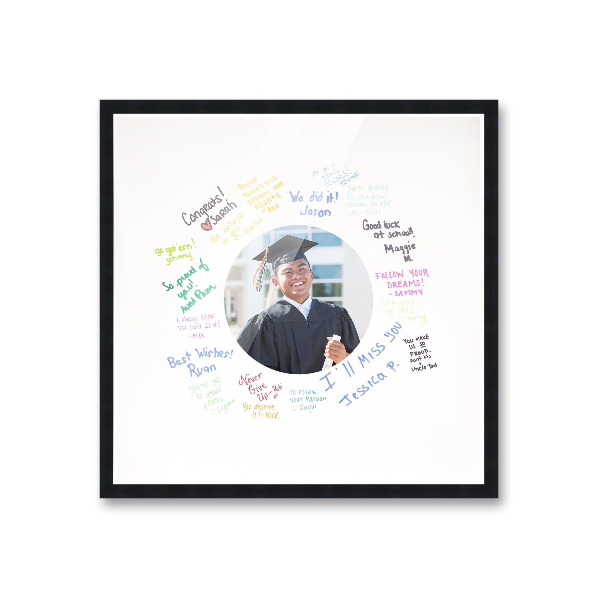 24x24 Black Autograph & Signature Frame with White Circle Photo Mat for ...