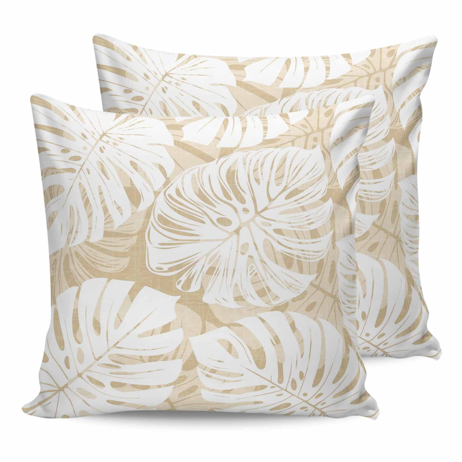 24x24 Pillow Covers Set of 2, Beige Monstera Deliciosa Square Throw ...