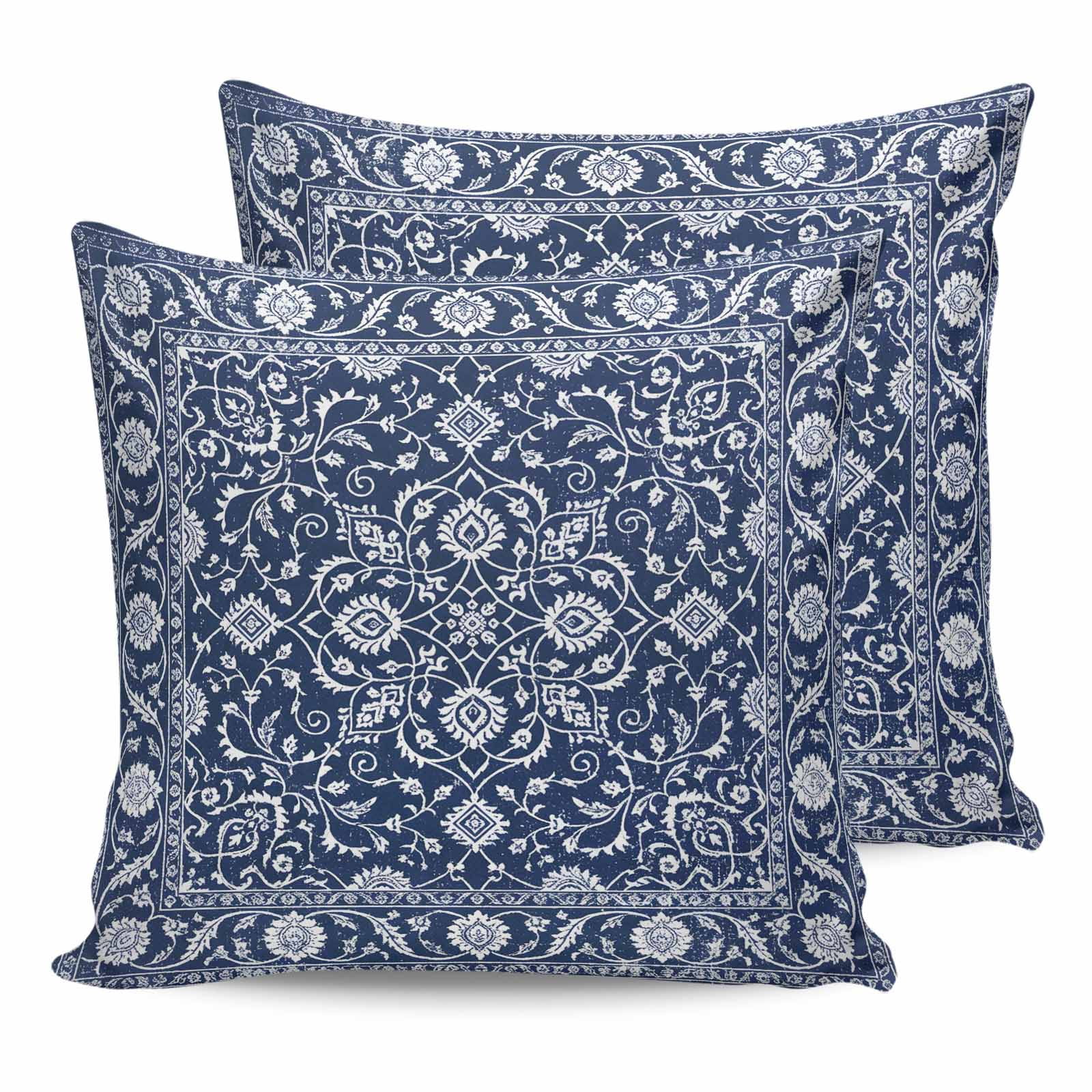 24x24 Pillow Covers Set of 2, Navy Blue Paisley Boho Square Throw ...