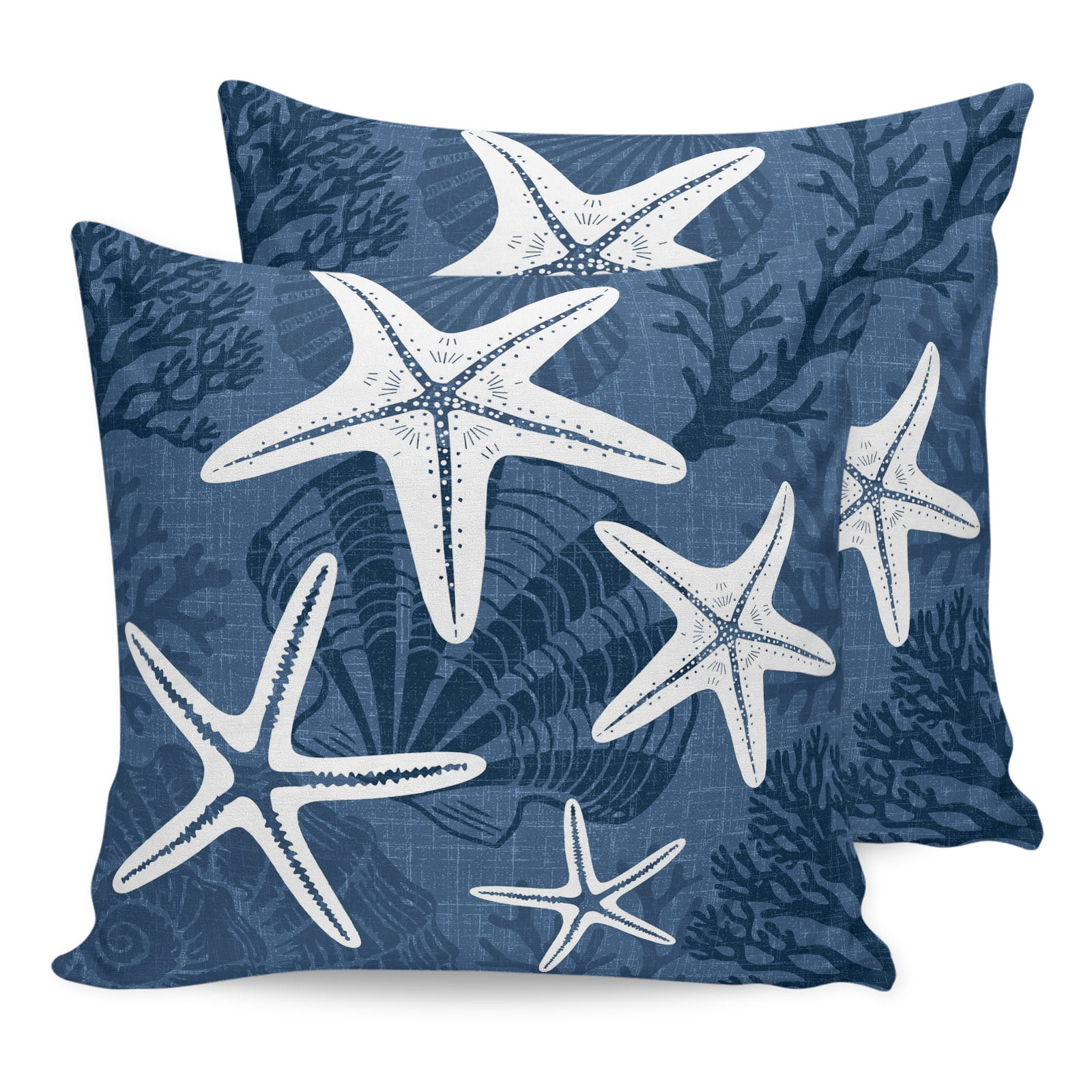 24x24 Pillow Covers Set of 2, Navy Blue Starfish Square Throw Pillow ...