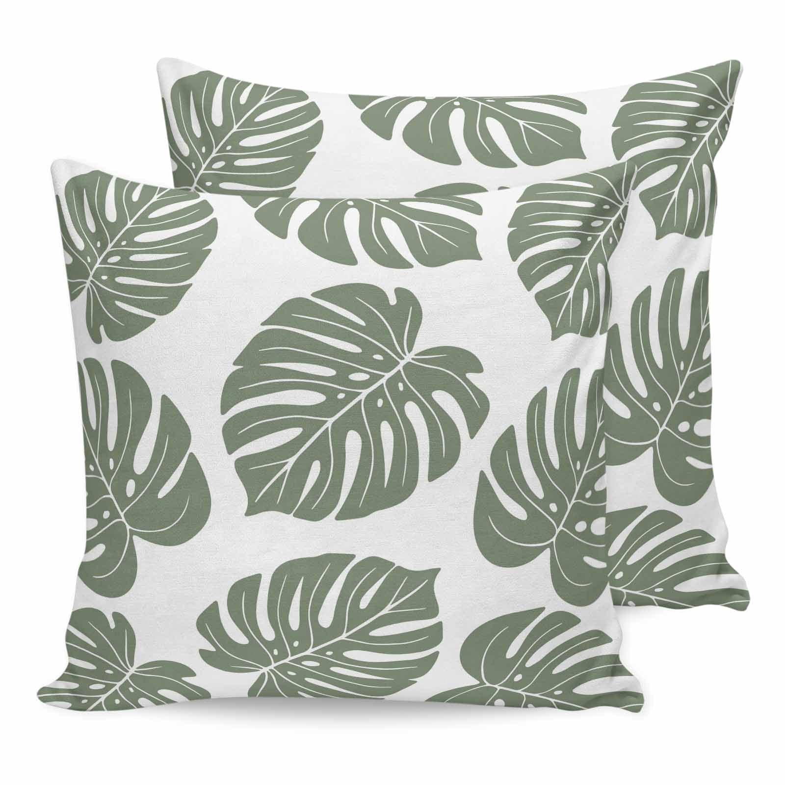 24x24 Pillow Covers Set of 2, Olive Green Monstera Leaf Square Throw ...